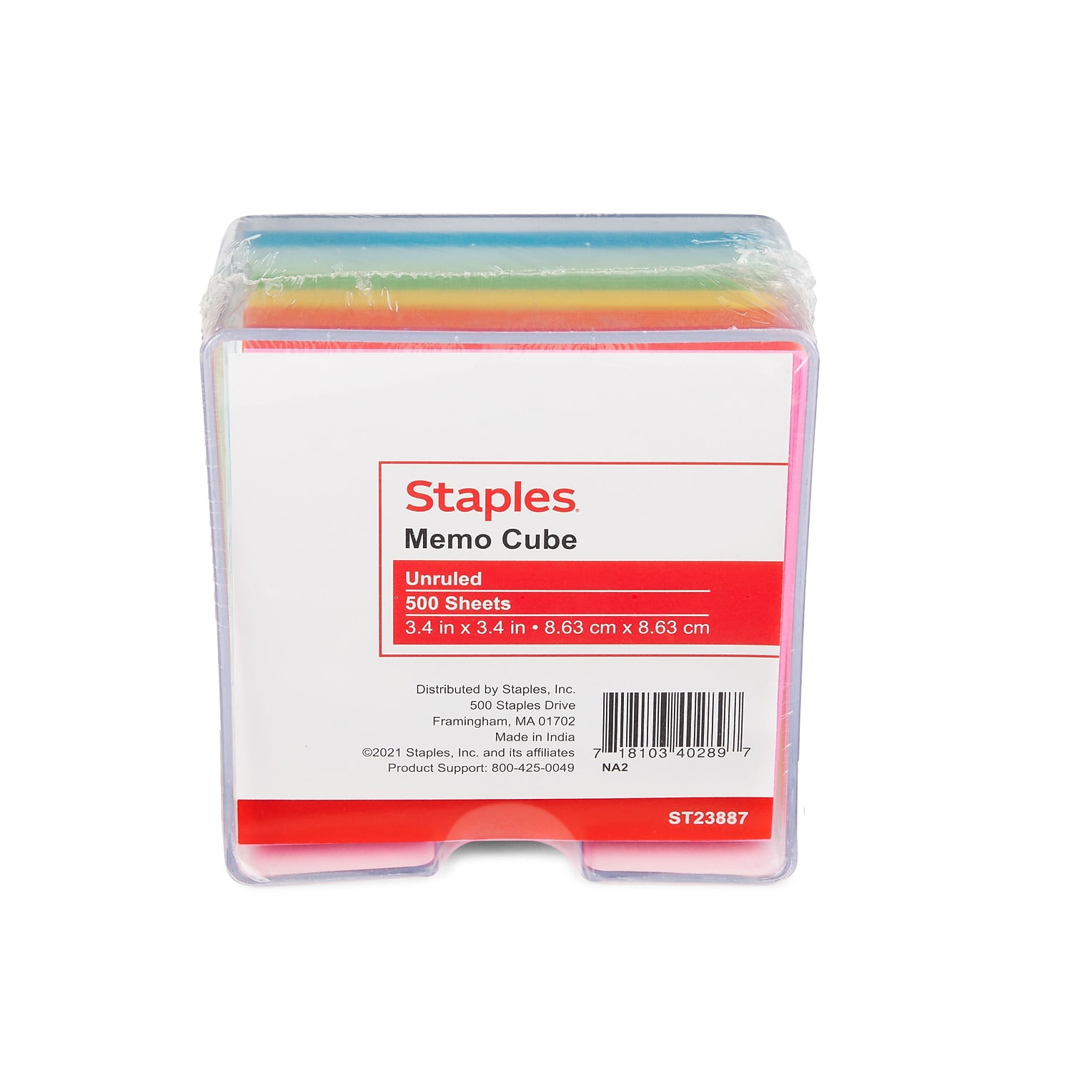 Staples Assorted Colored Memo Cube Pad, Unruled 3.4" x 3.4", 500 Sheets ...