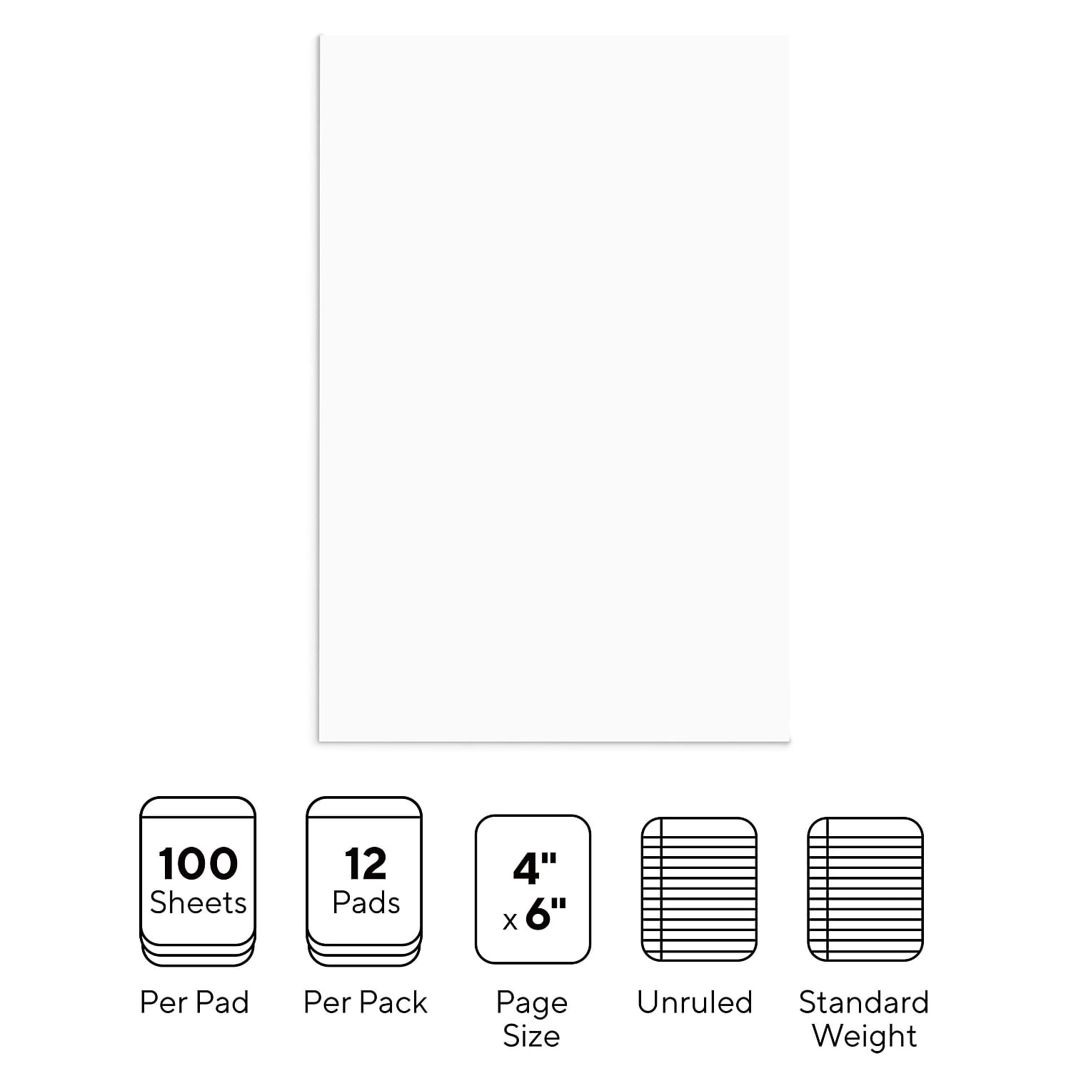 Staples Notepads 4" x 6" Unruled White 100 Sheets/Pad 36/Carton ...