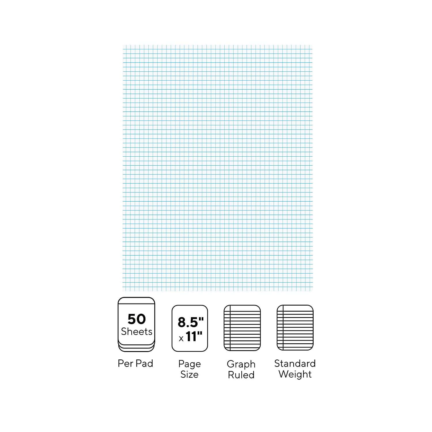 Staples Notepads 8.5" x 11" Graph Ruled White 50 Sheets/Pad 18/Carton ...