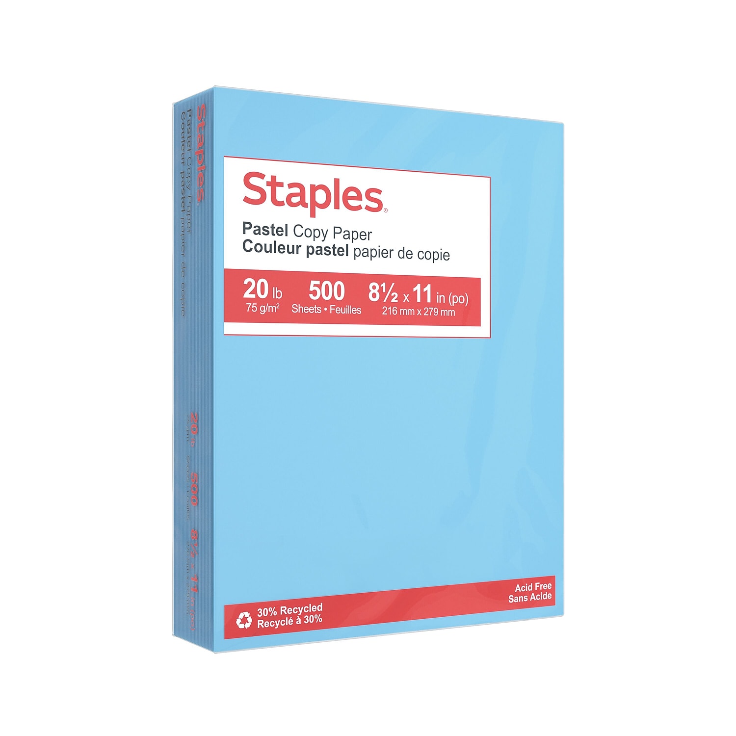 Staples Pastel 30% Recycled Color Copy Paper 20 lbs. 8.5" x 11" Blue ...