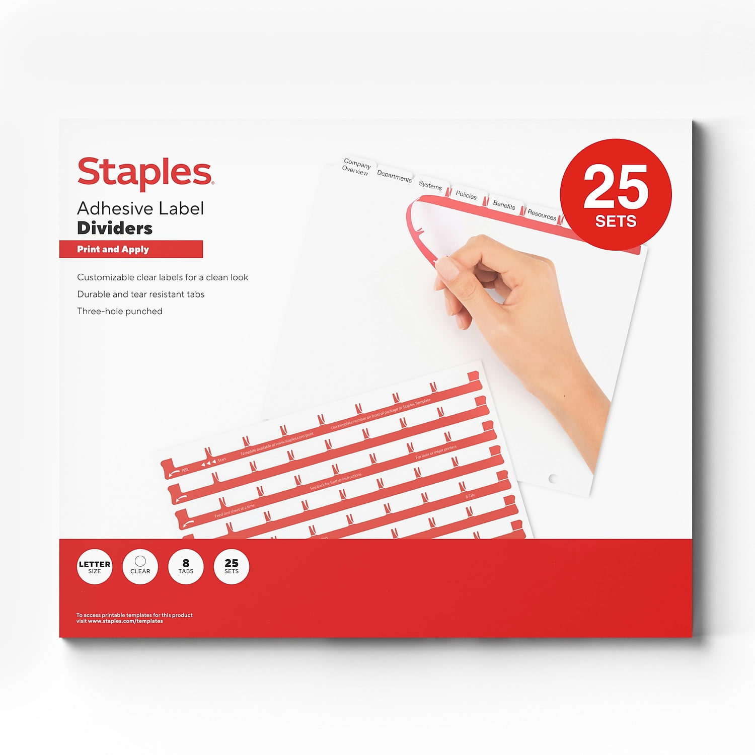 Staples Print & Apply Label Dividers White 8-Tabs 25 Sets (ST63054 ...