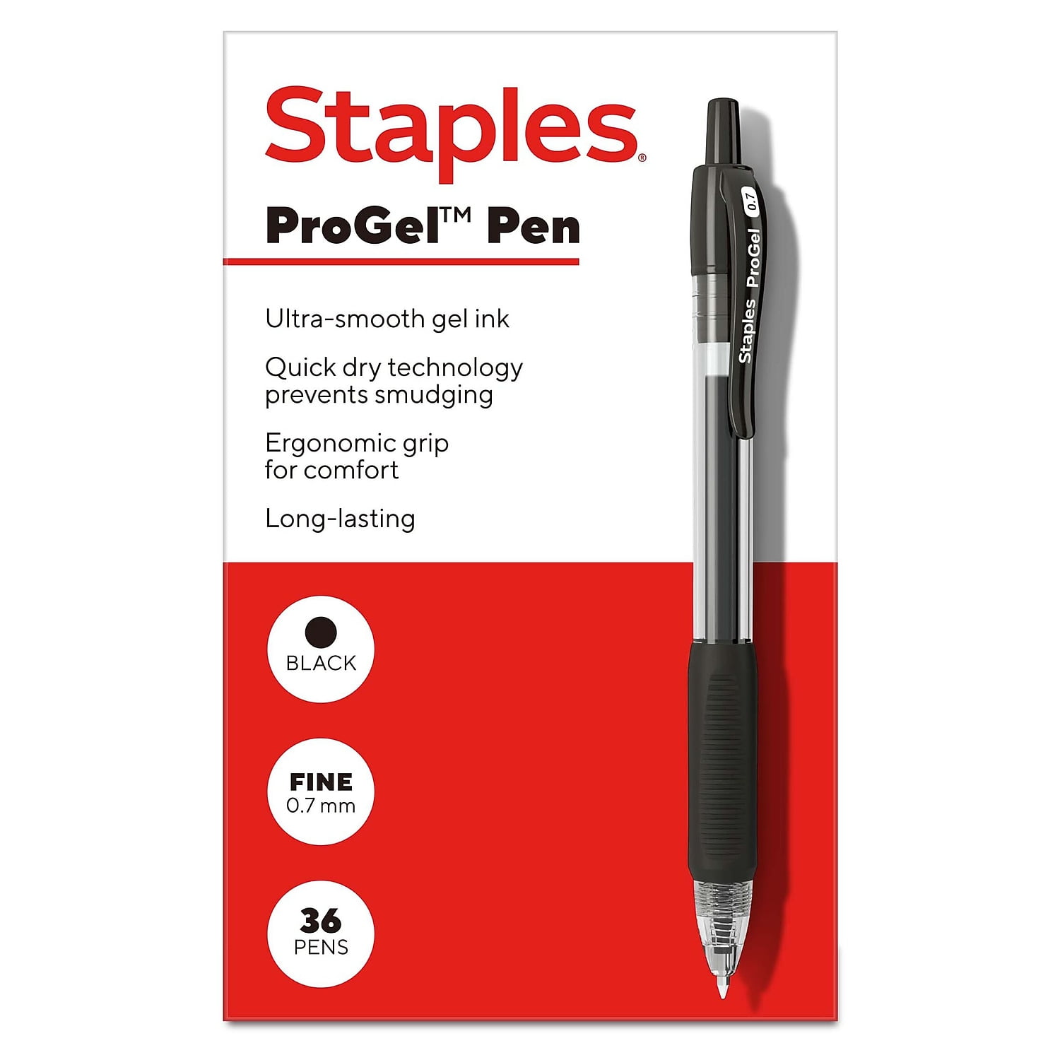 Staples ProGel Retractable Gel Pen Fine Point 0.7mm Black Ink 36/Pack ...