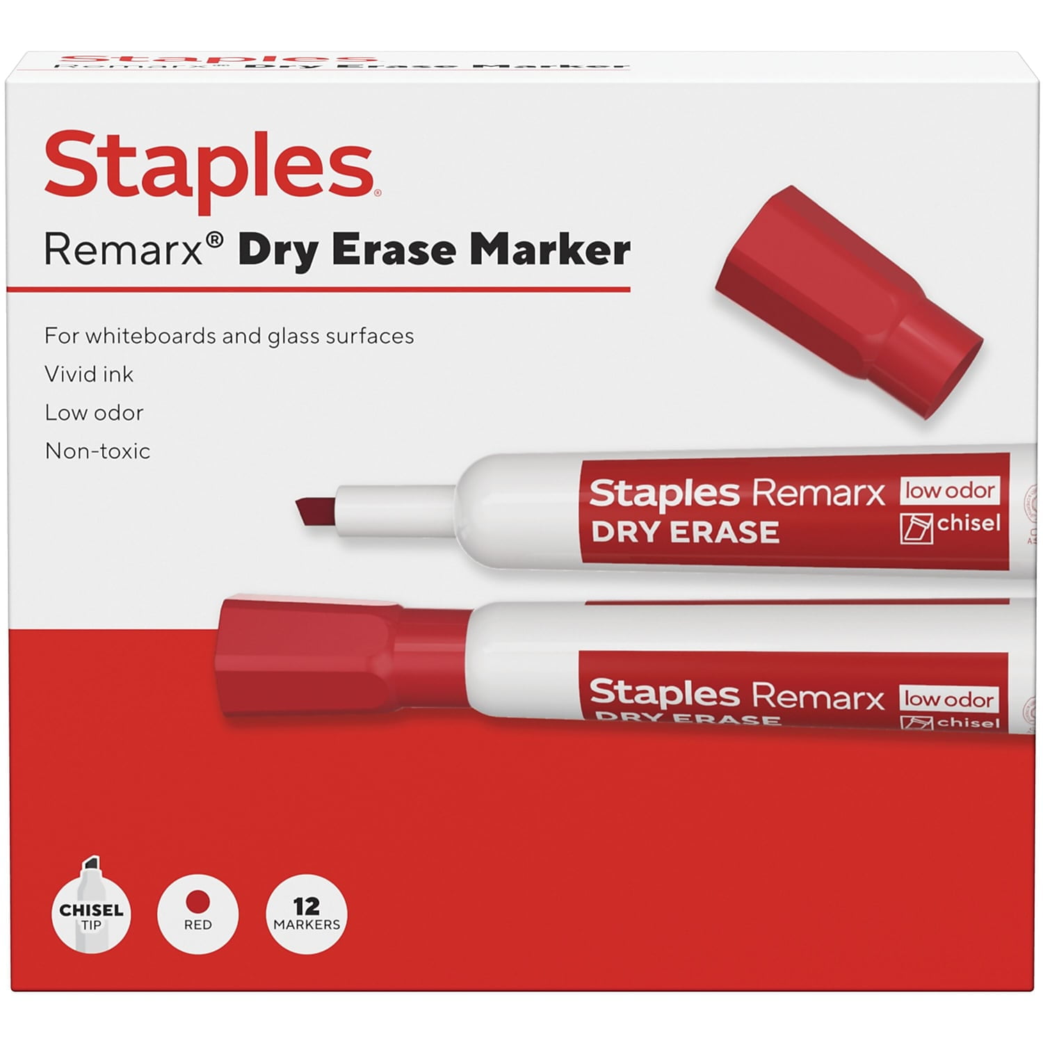 Staples Remarx Dry Erase Marker Chisel Tip Red 12/Pack (ST62938 ...