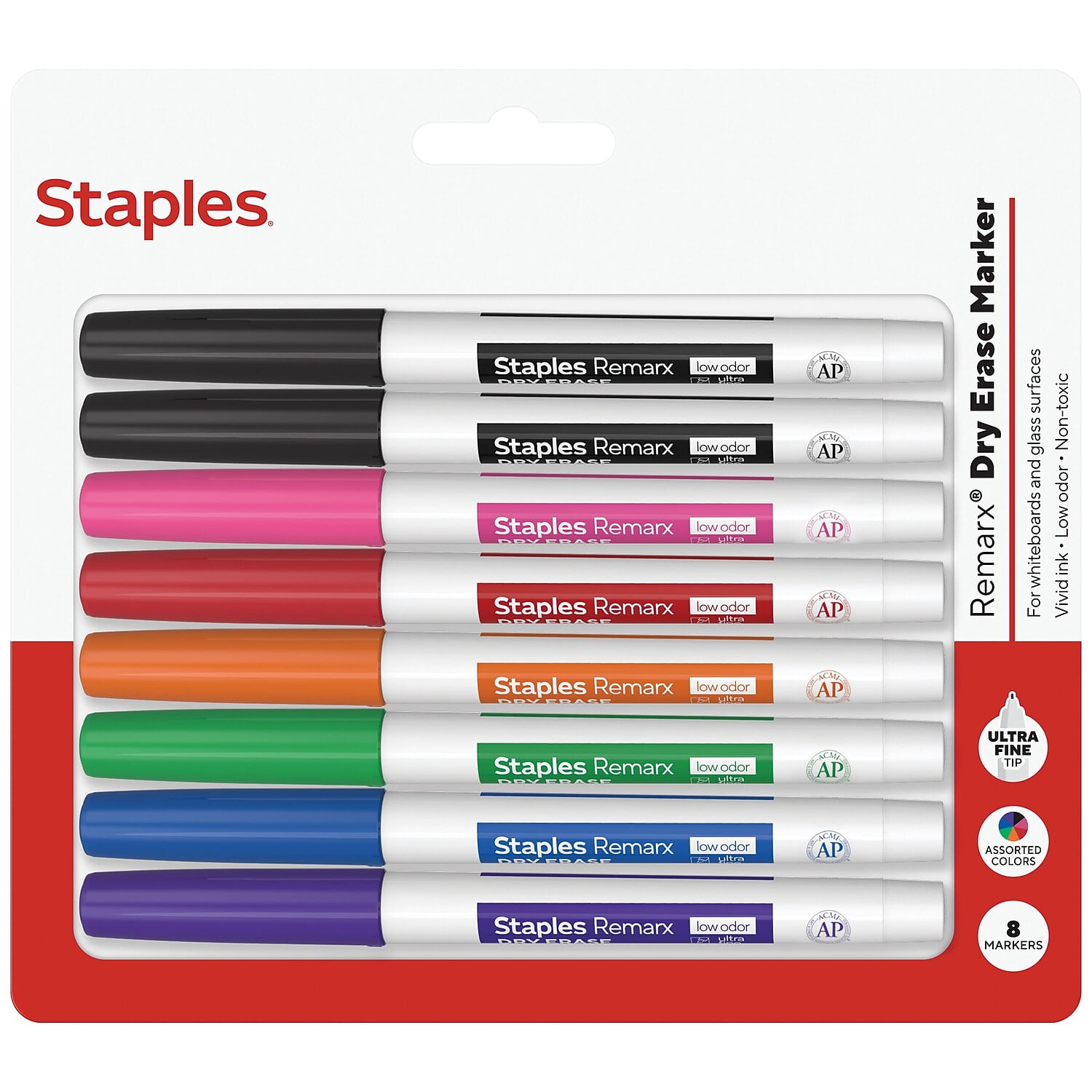 Staples Remarx Dry Erase Marker Ultra Fine Tip Assorted 8/Pack (ST62958 ...