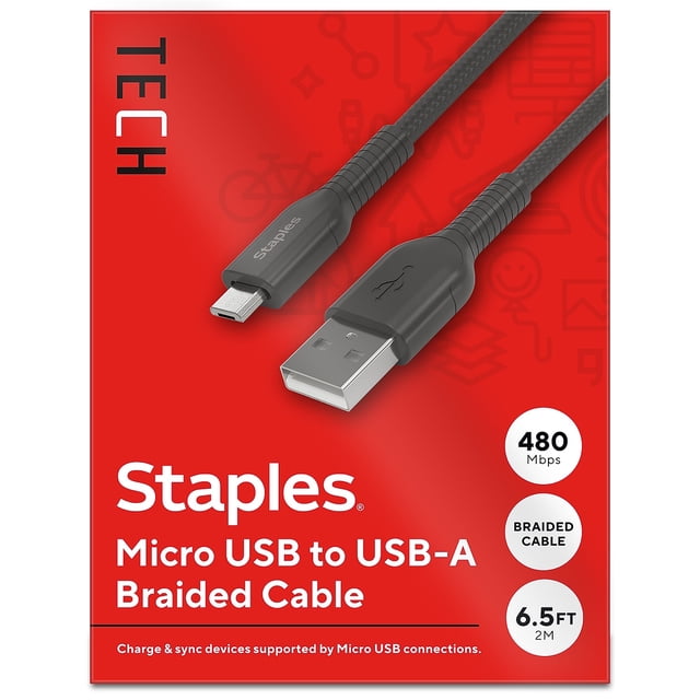 Staples TECH Micro USB to USB-A Charging Cable 6.5 ft. Black (ST62328 ...
