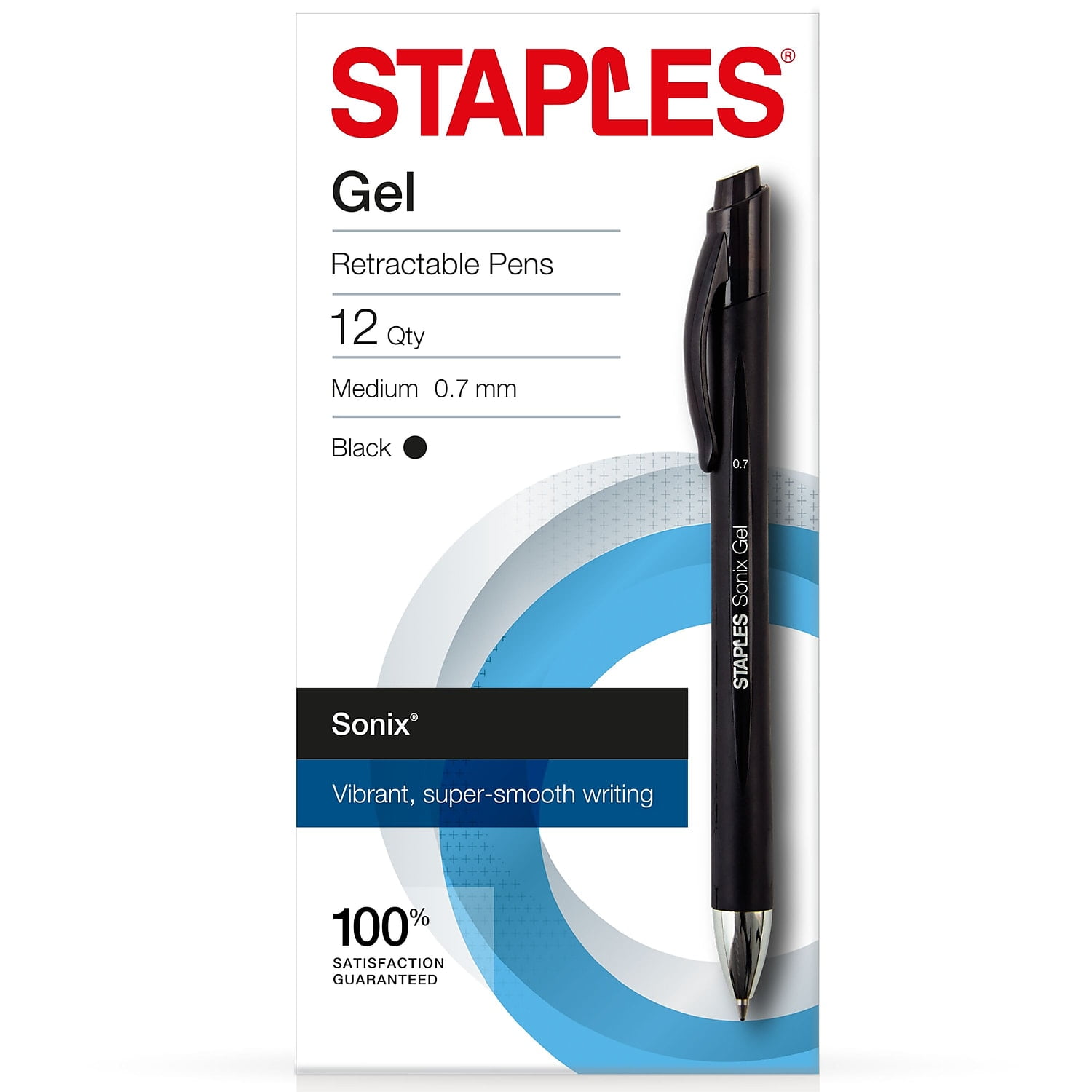 Staples Sonix Retractable Gel-Ink Pens, Medium Point, Black, One-Click ...