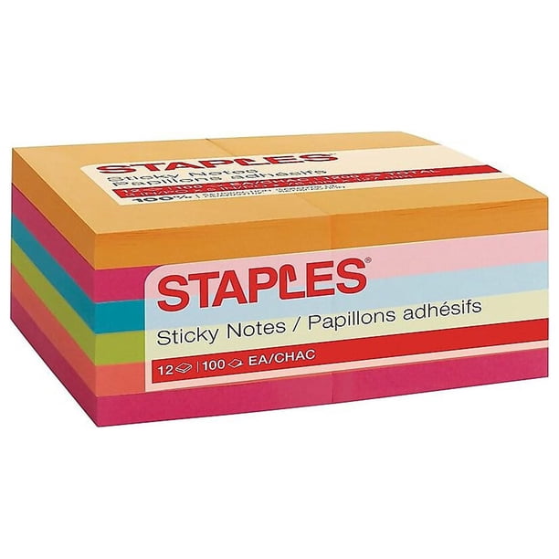 Staples Stickies Standard Notes 3" x 5" Assorted 100 Sh/Pd 12 Pd/Pk S ...