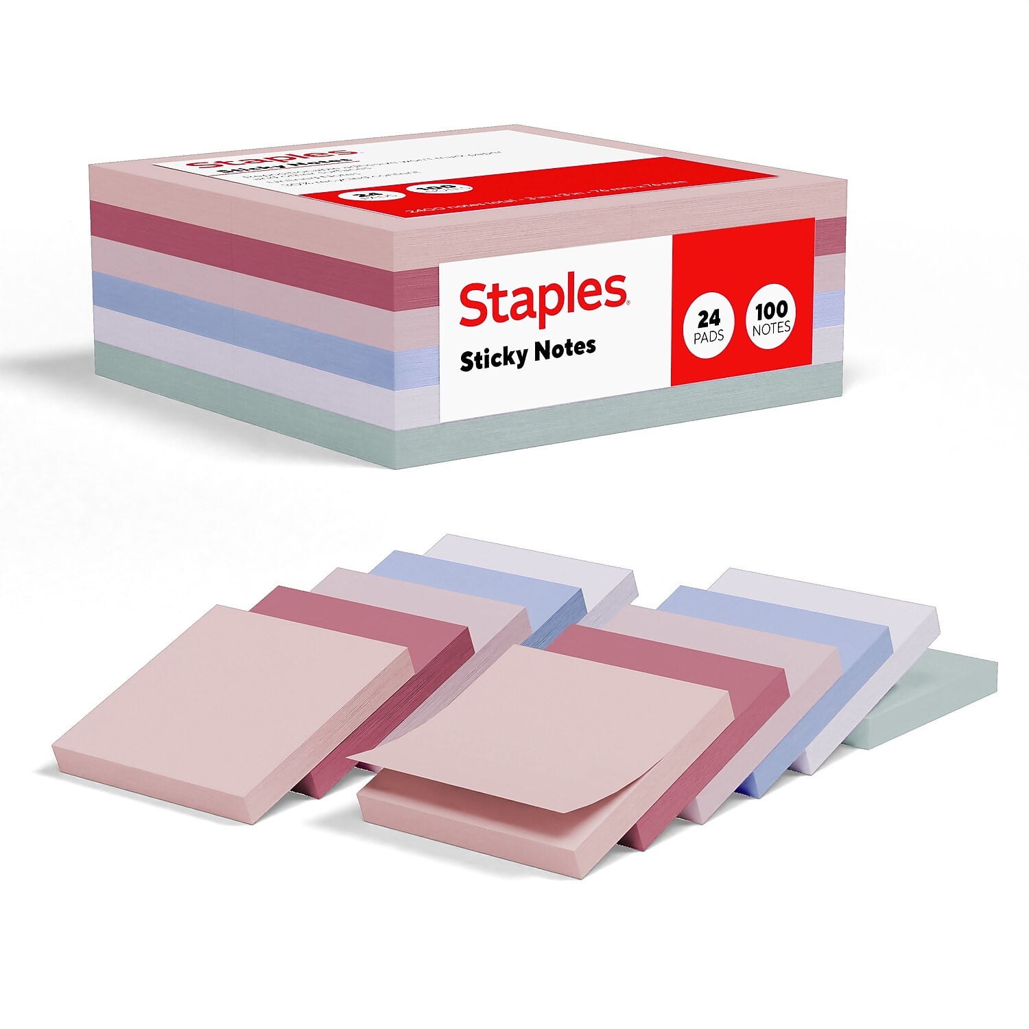 Staples Sticky Notes 3" x 3" Ocean Mist Collection 100 Sheets/Pad 24 ...