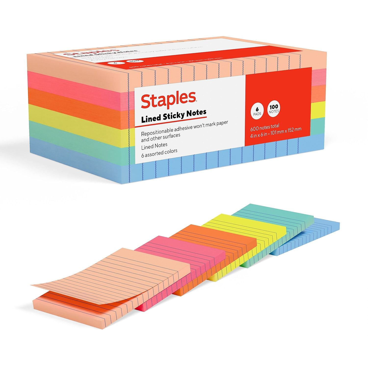 Staples Sticky Notes 4" x 6" Golden Hour Collection Lined 100 Sheets ...