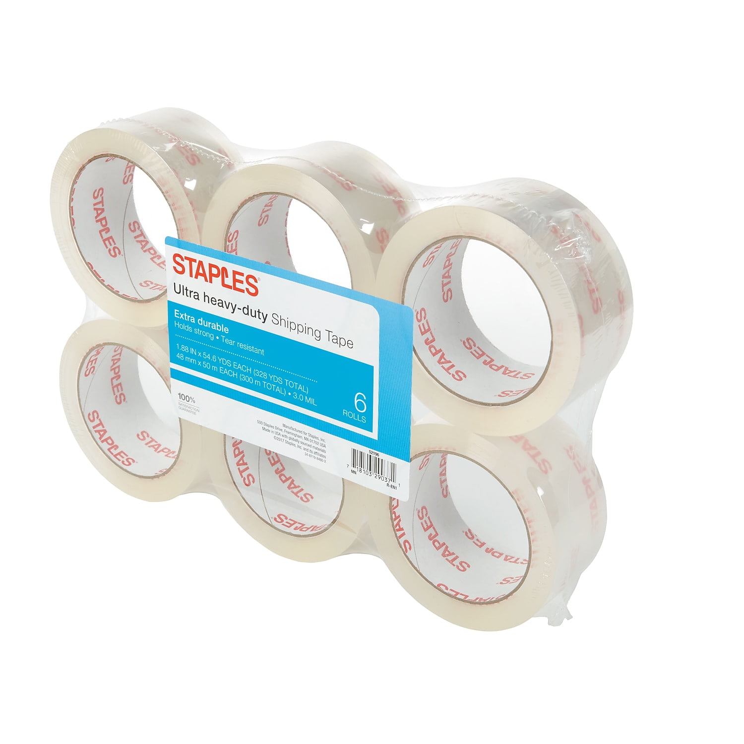 Staples Ultra Heavy Duty Shipping Tape 1.88" x 54.6 Yds Clear 6/Rolls ...