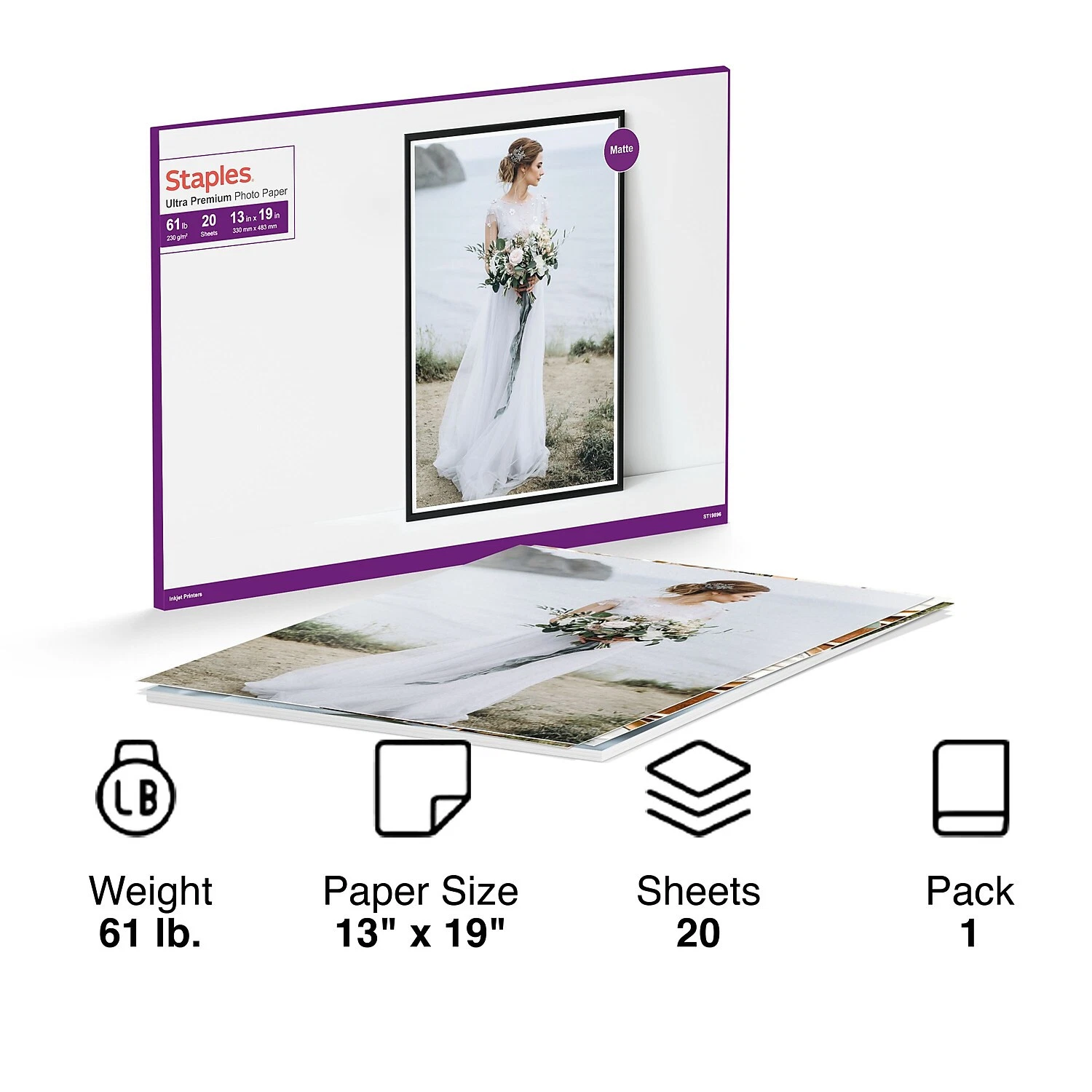 Staples Ultra Premium Matte Photo Paper 13"W x 19"L 40/Carton ST19896VS ...