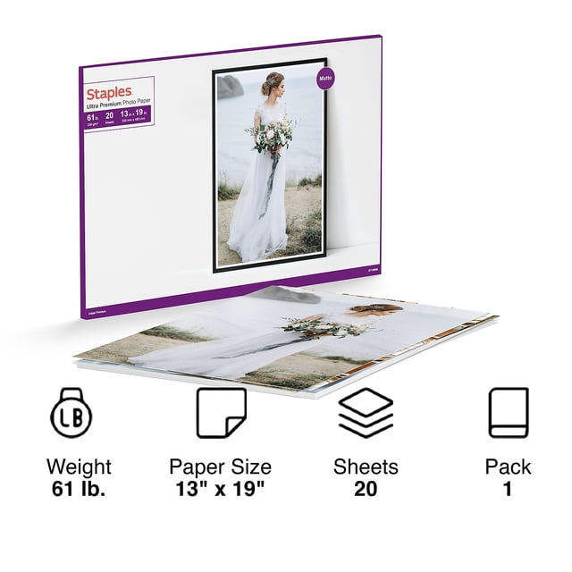 Staples Ultra Premium Matte Photo Paper 13"W x 19"L 40/Carton ST19896VS ...