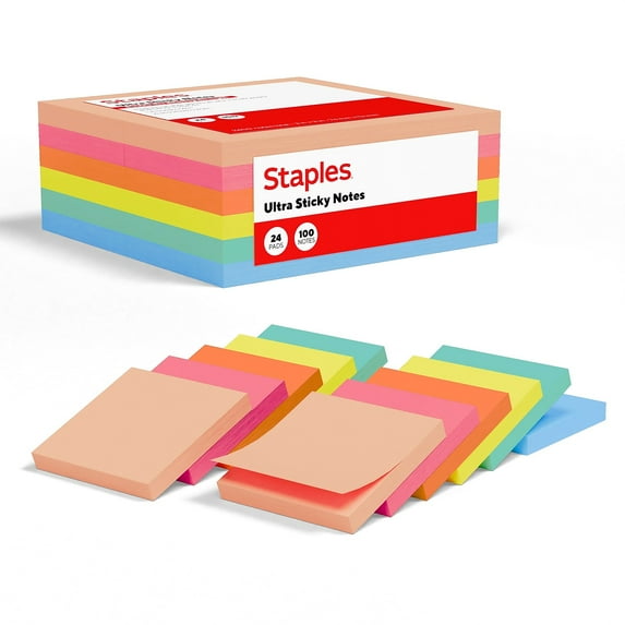 Staples Ultra Sticky Notes 3" x 3" Golden Hour Collection 100 Sheets ...