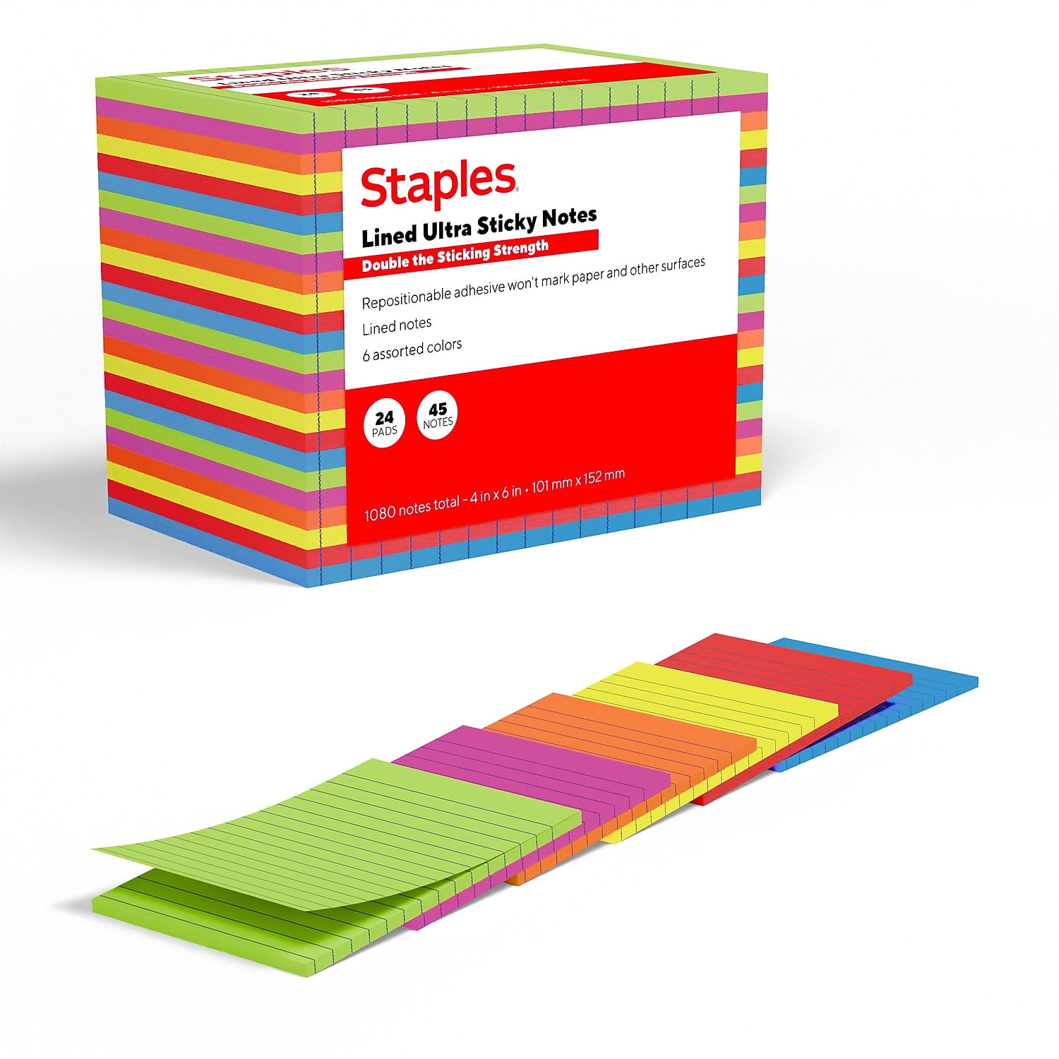 Staples Ultra Sticky Notes 4" x 6" Summer Breeze Collection Lined 45 ...