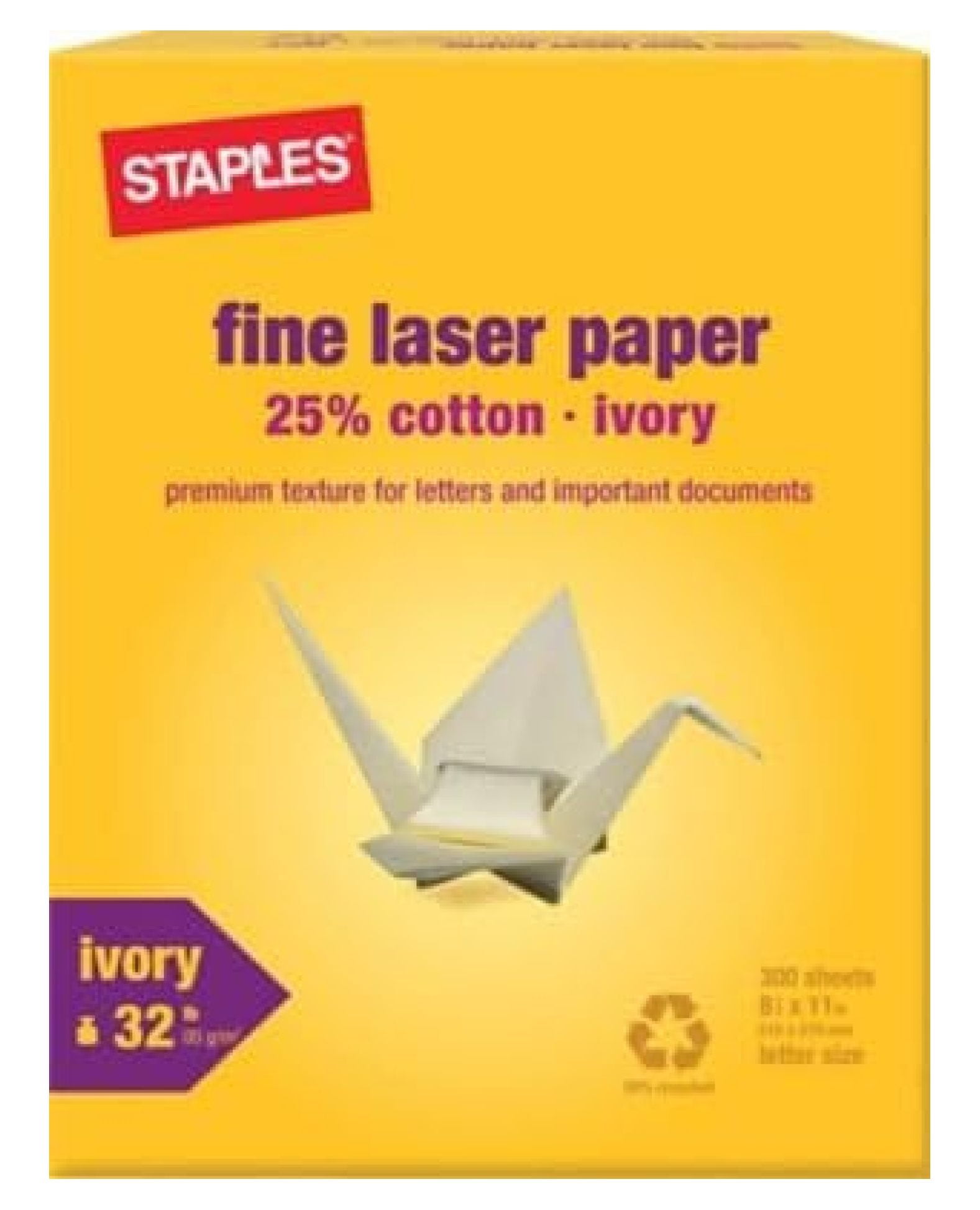 Staples White Laser Printer Paper - 8.5x11, 32lb, 300 Sheets/Pack - 100 ...