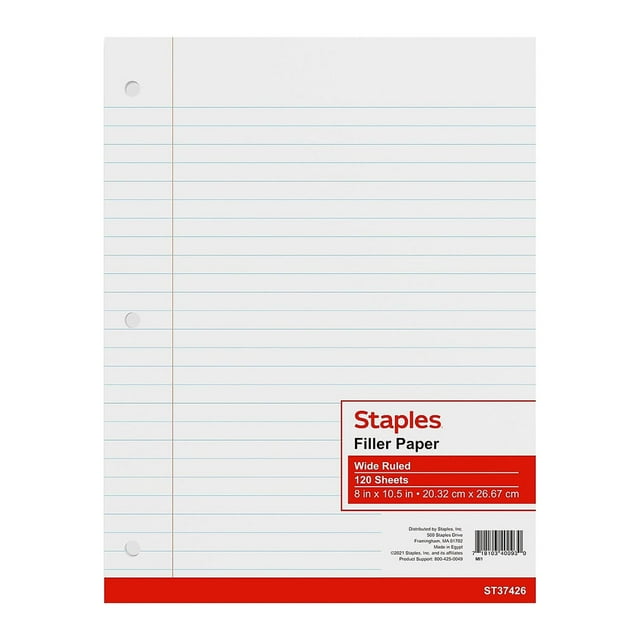 Staples Wide Ruled Filler Paper 8" x 10-1/2" 120/Pack (37426M ...