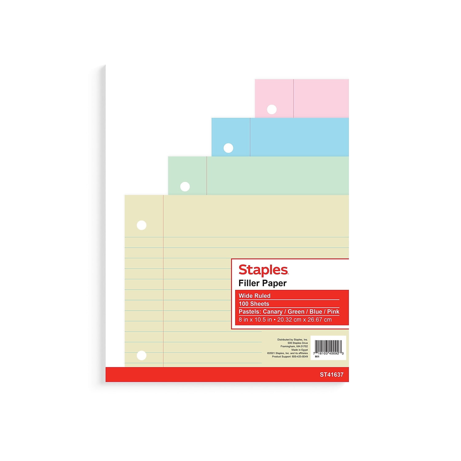 Staples Wide Ruled Filler Paper 8" x 10.5" Assorted Colors 300/Carton ...
