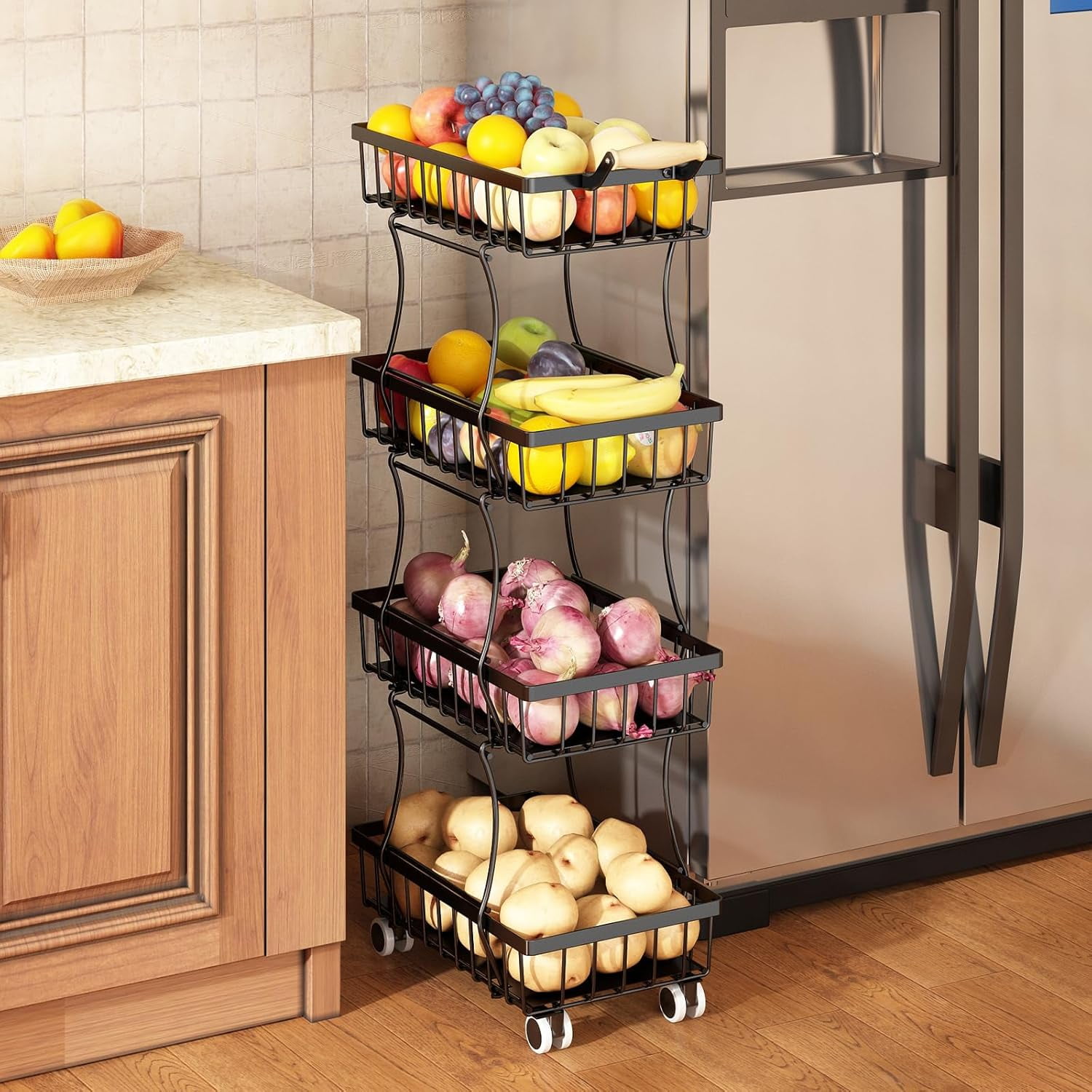 Star 4 Tier Fruit Vegetable Basket for Kitchen, Storage Cart, Vegetable ...