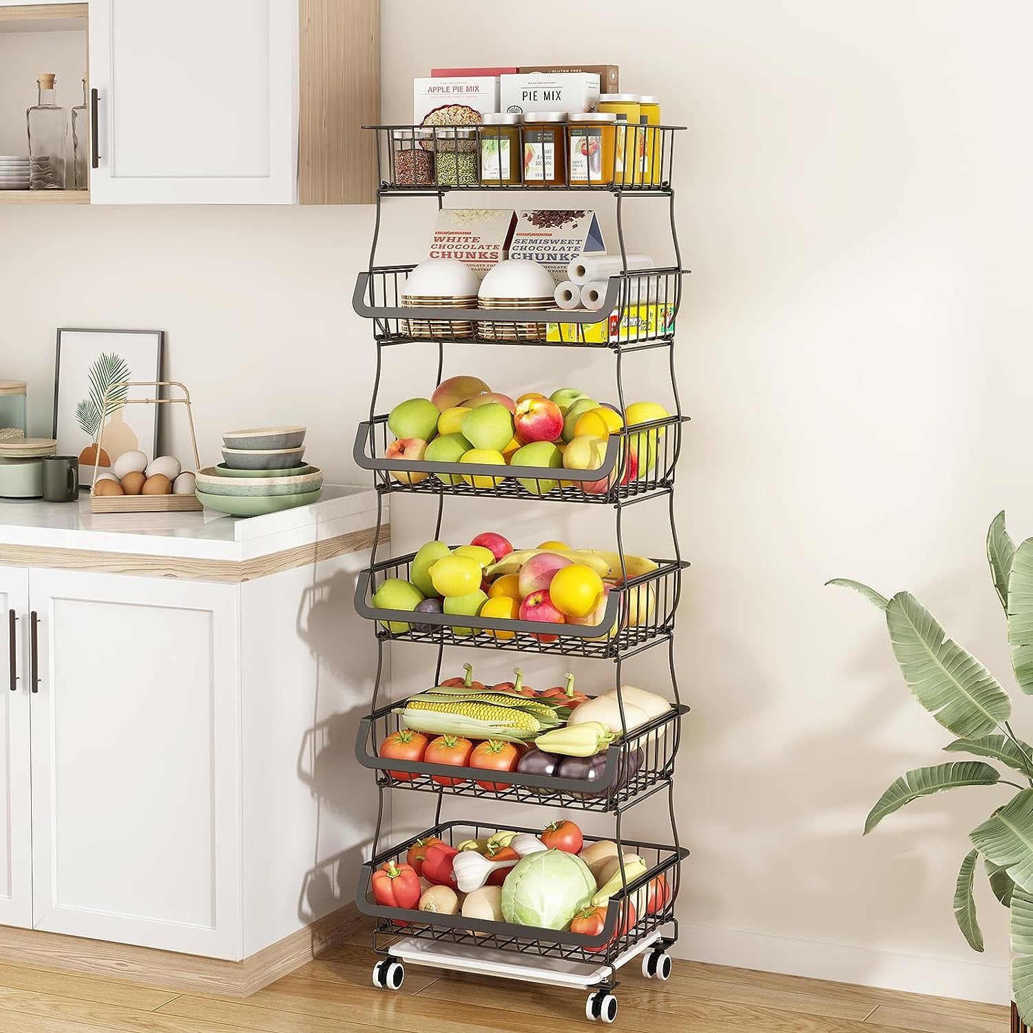 Star 6 Tier Fruit Vegetable Basket for Kitchen, Fruit Vegetable Storage ...