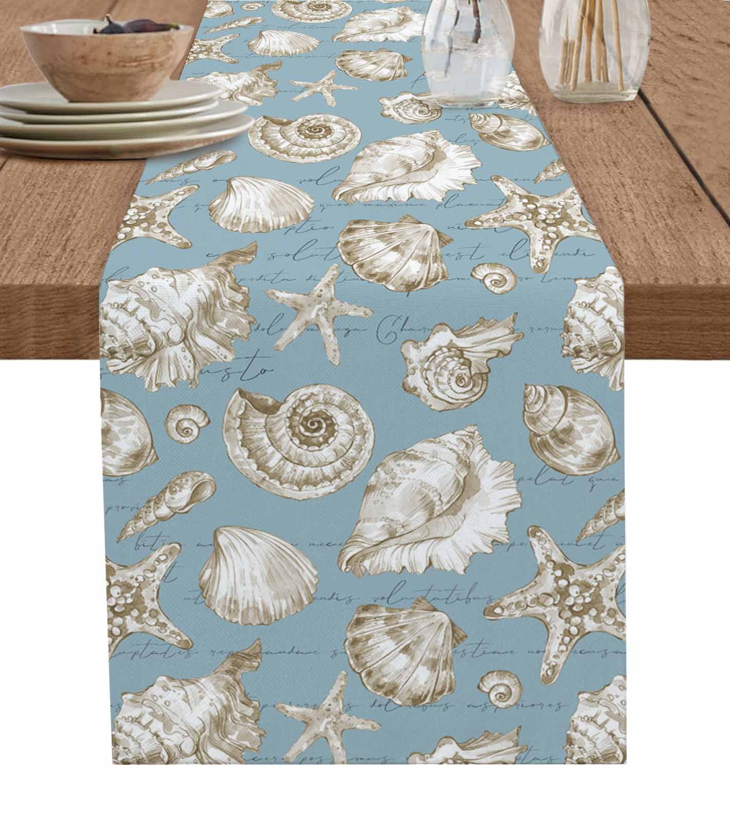 Star And Shell Coral Navigation Retro Table Runner Country Wedding ...