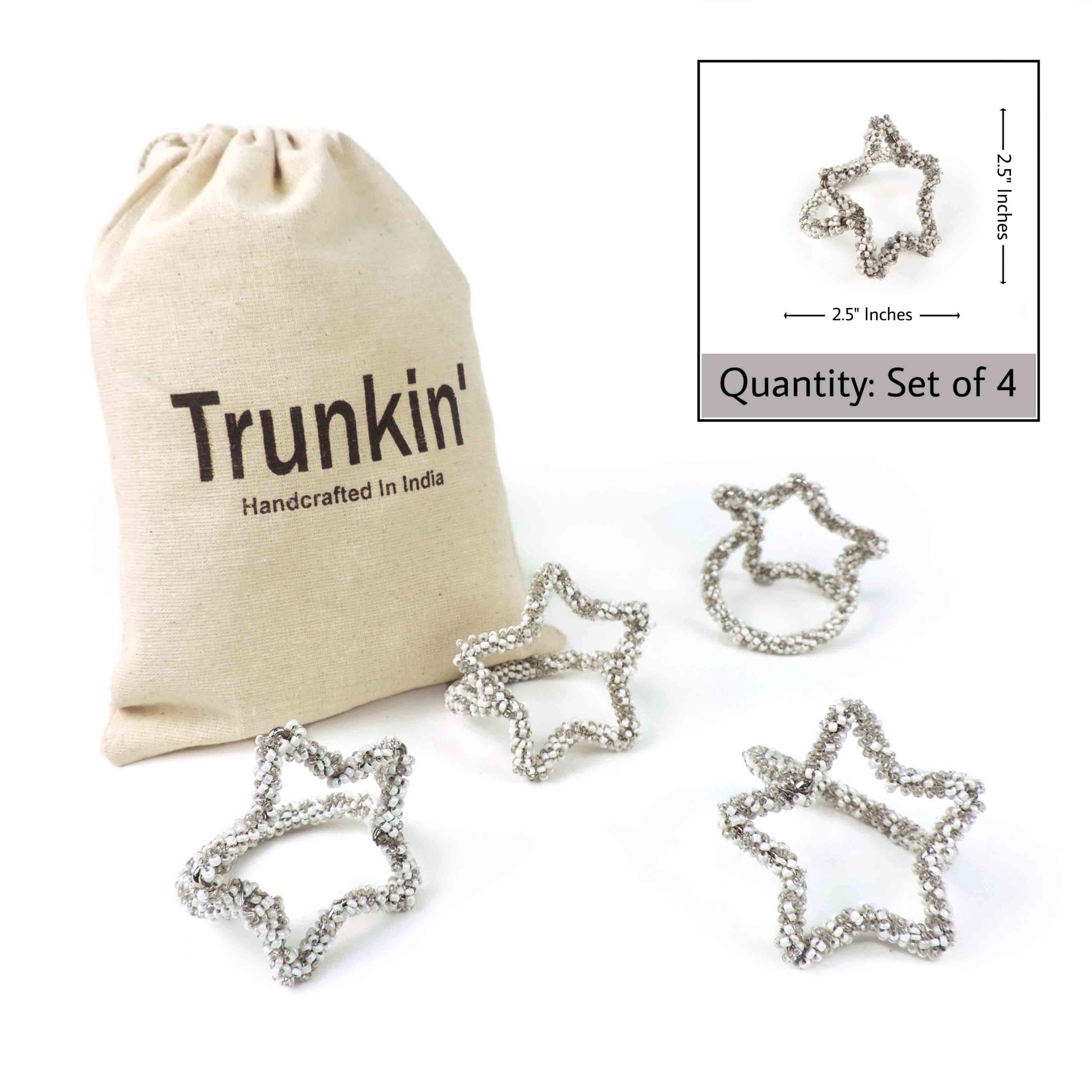 Star Attraction Napkin RingColor: Cream & SilverSize: 2.5"x2.5"Set of 4 ...