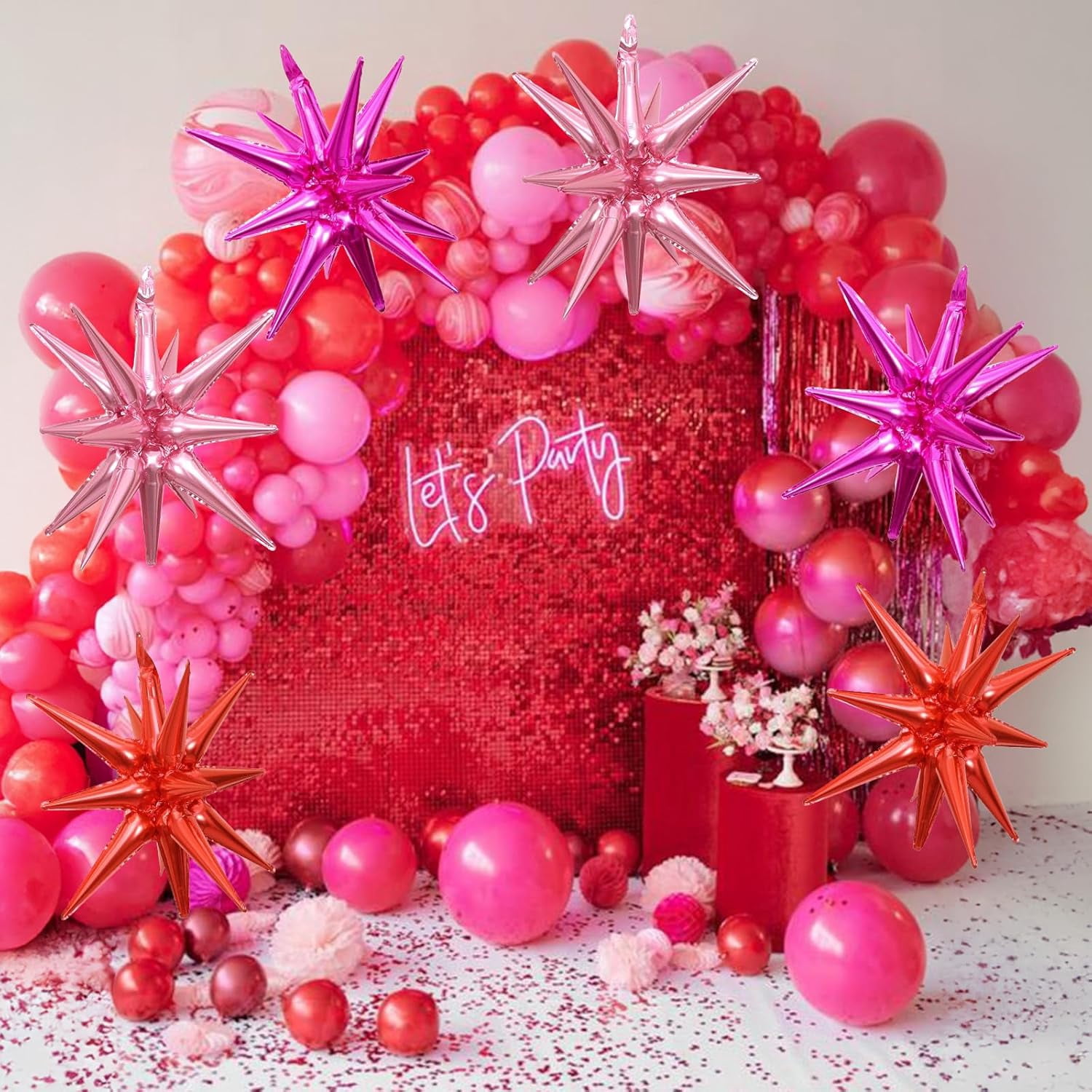 Star Balloons, Hot Pink Red Pink Star Foil Spike Cone Balloons for ...