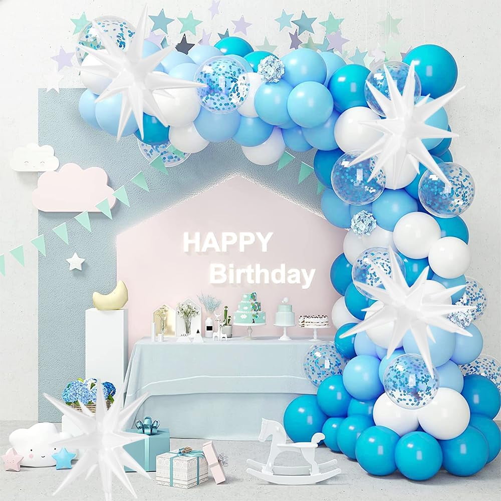 Star Balloons White Party Decorations 6 Cone Spike Explosion Star Mylar ...