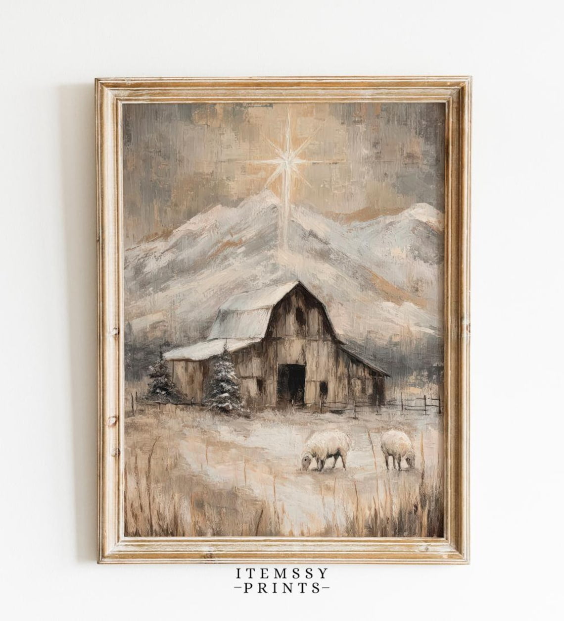 Star Of Bethlehem Over Barn Poster, Nativity Scene Winter Landscape ...