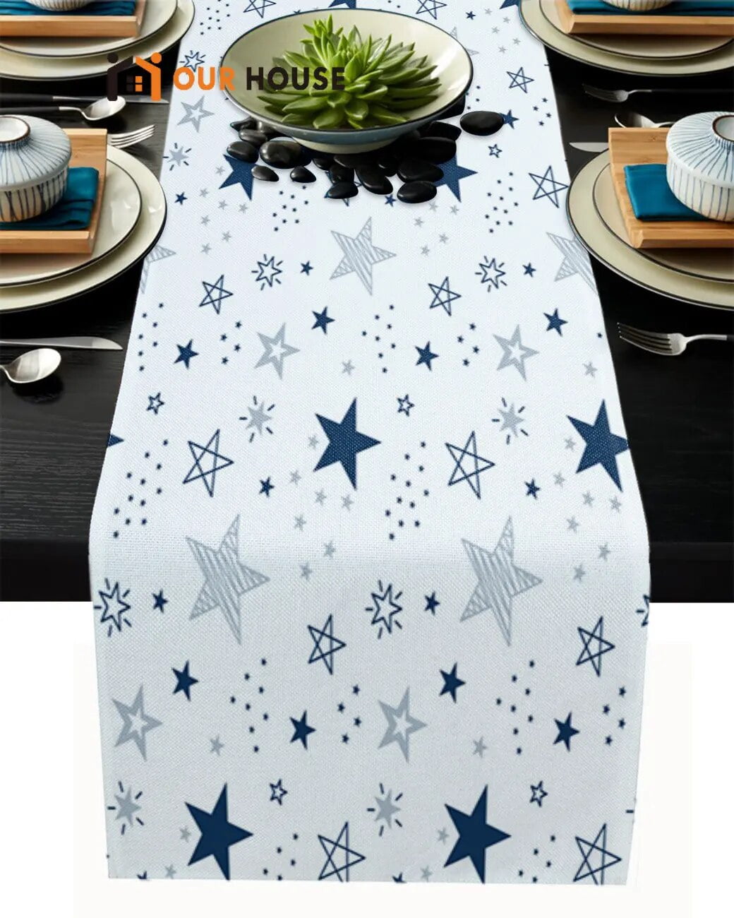 Star Blue White Fresh Cartoon Wedding Home Party Table Runners Coffee ...