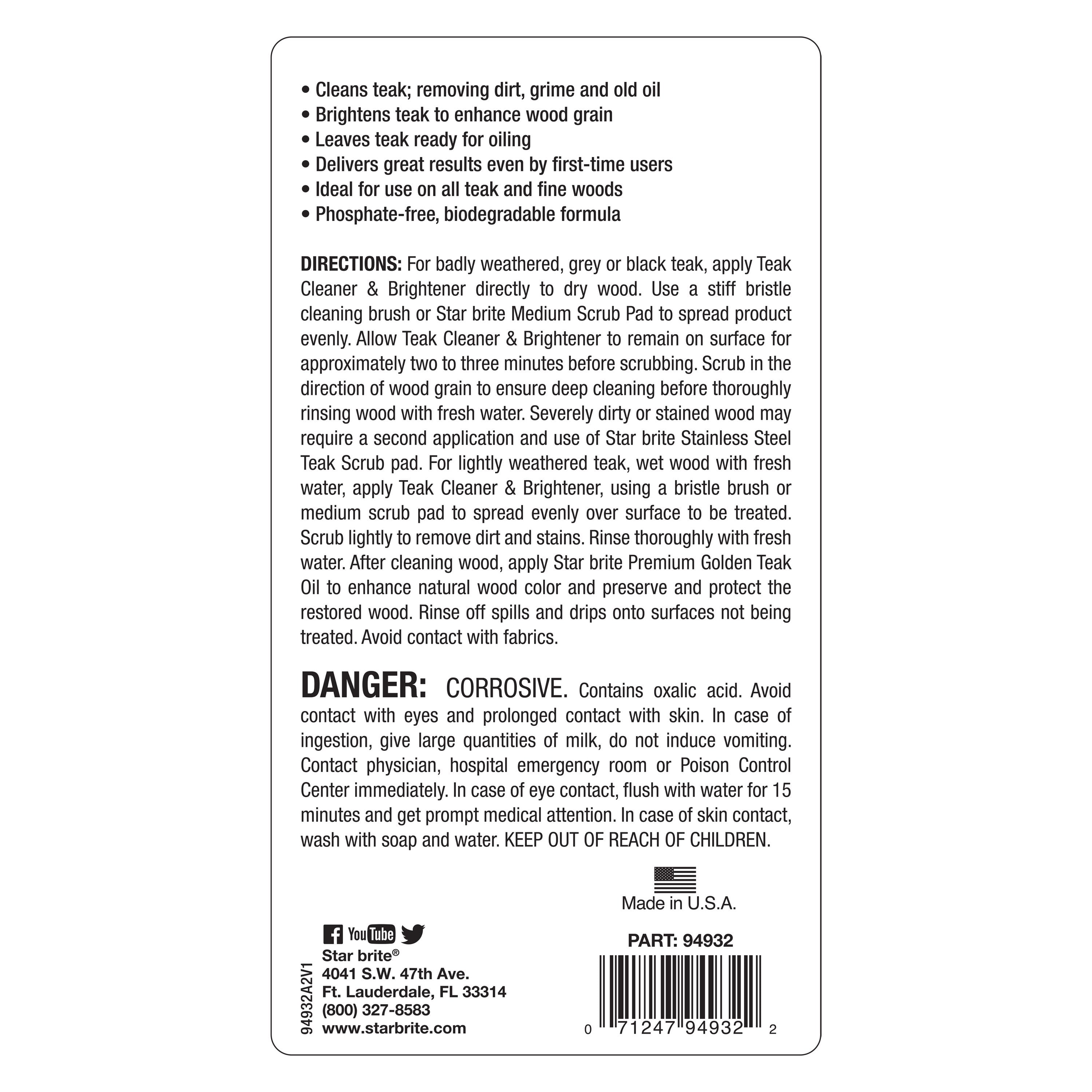 STAR BRITE One Step Teak Cleaner & Brightener - 32 OZ - Walmart.com