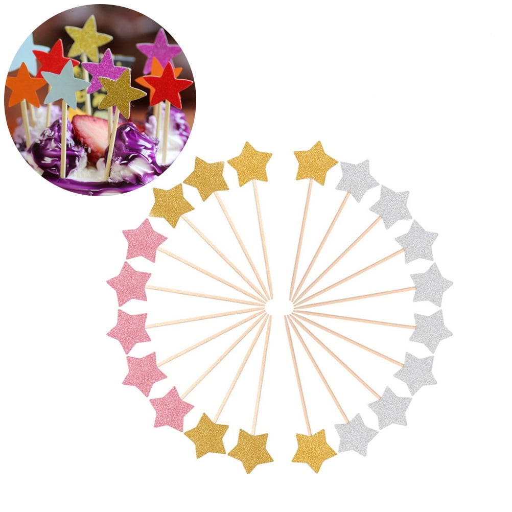 Star Cake Toppers, 54Pcs Glitter Paper Star Cake Toppers Twinkle Cake ...