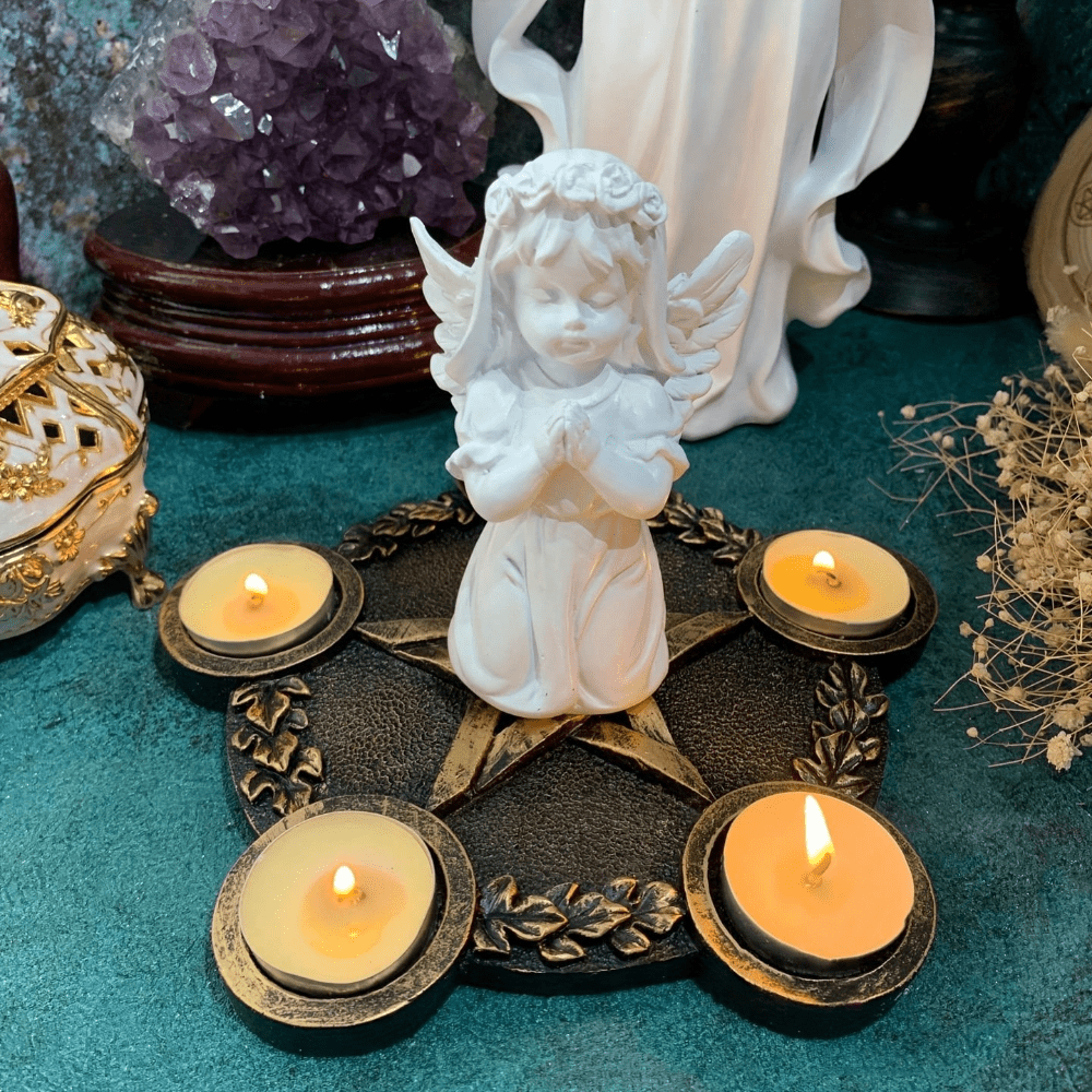 Star Candle Holder Astrology Pentacle Altar Plate Resin Tealight Holder ...