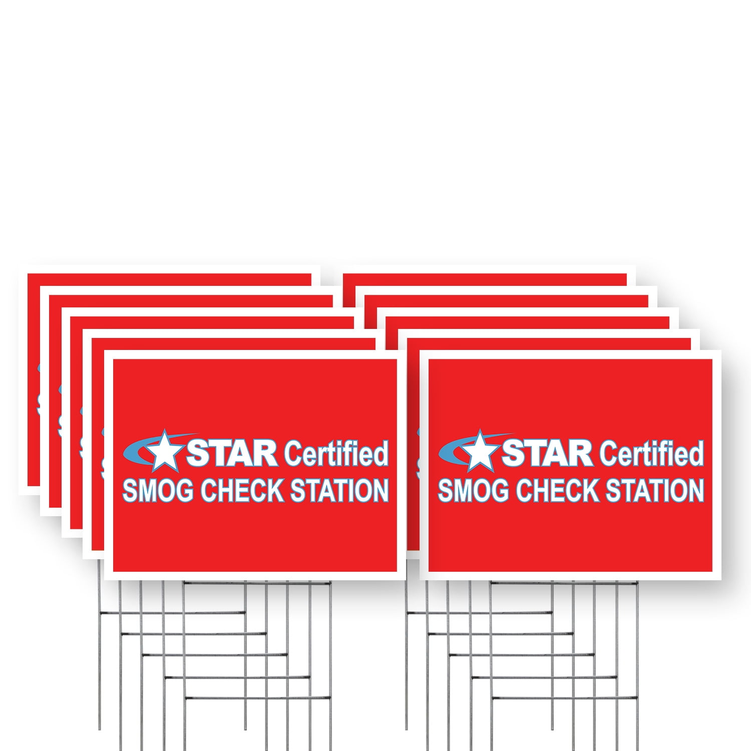 Star Certified Smog Check Station Yard Sign 10 Pack of 12 Inch x 16 ...