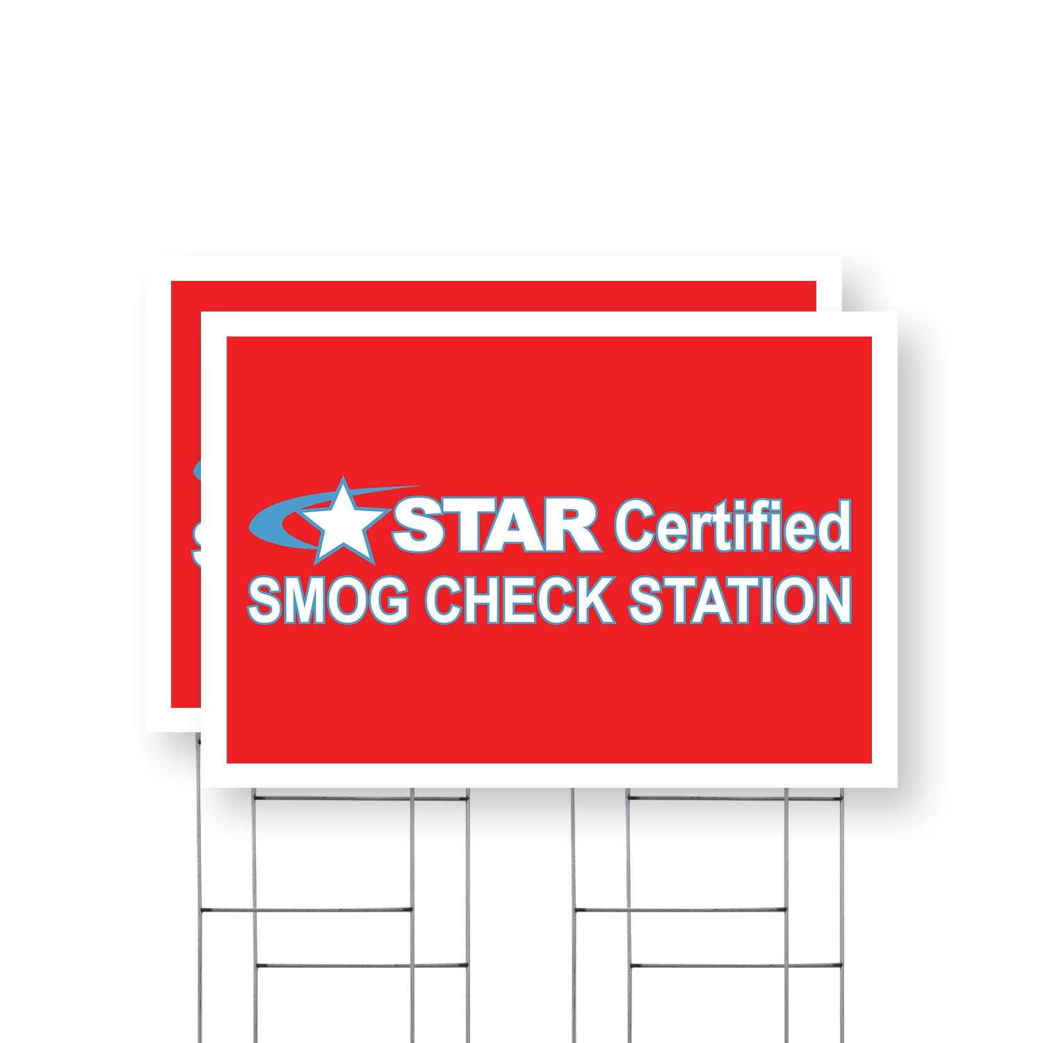 Star Certified Smog Check Station Yard Sign 2 Pack of 24 Inch x 36 Inch ...