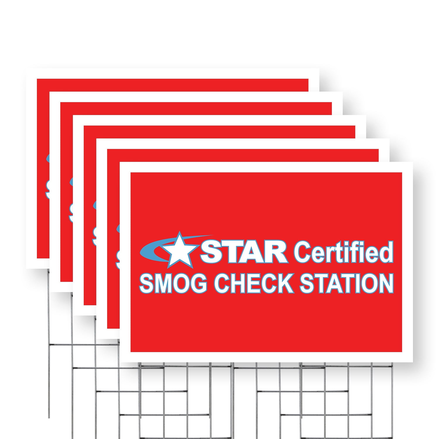 Star Certified Smog Check Station Yard Sign 5 Pack of 24 Inch x 36 Inch ...