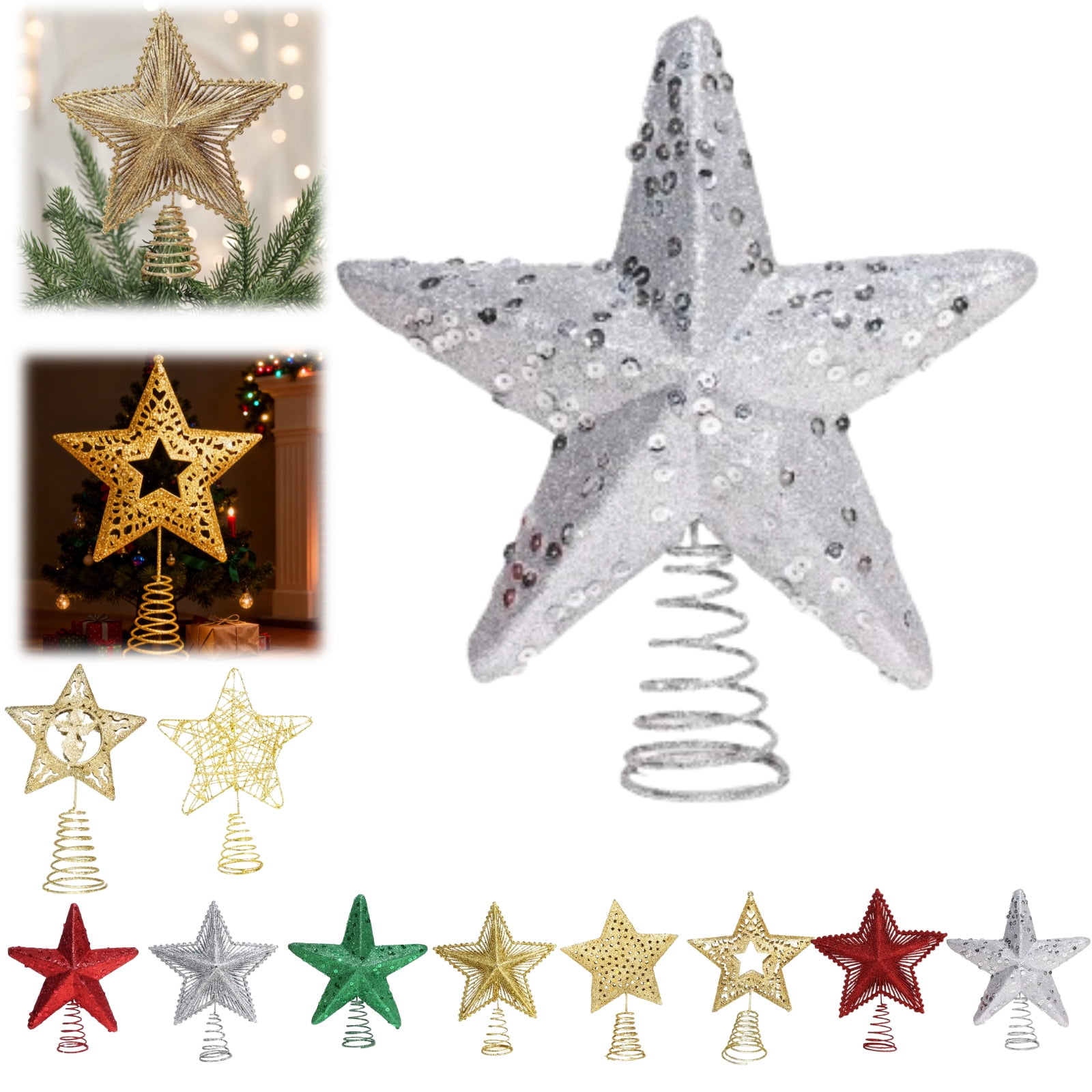 Star Christmas Tree Toppers, Glitter Star Miniature Tree Topper Treetop ...