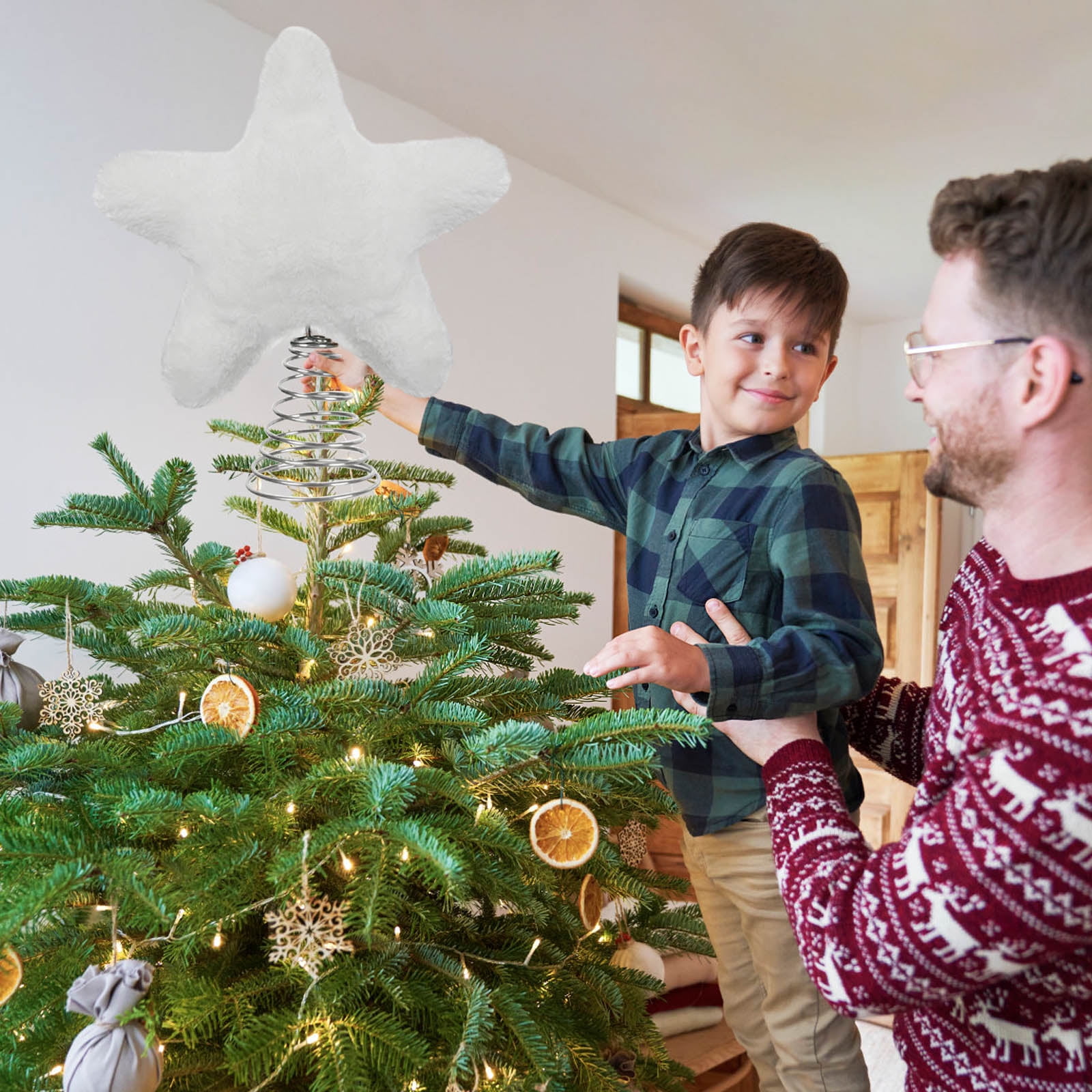 Star Christmas Tree Toppers Plush Furry Star Treetop with with Spiral ...