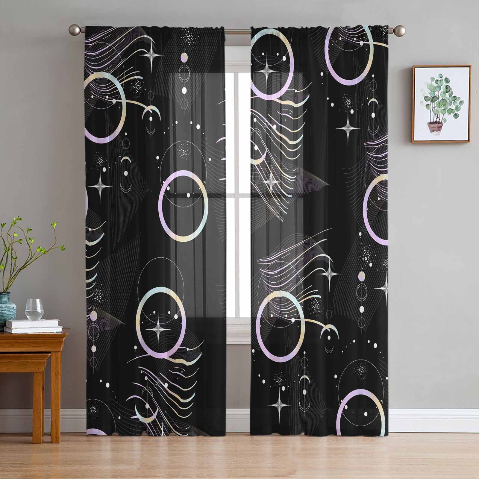 Star Circle Black Moon Sheer Curtains for Kids Bedroom Living Room ...
