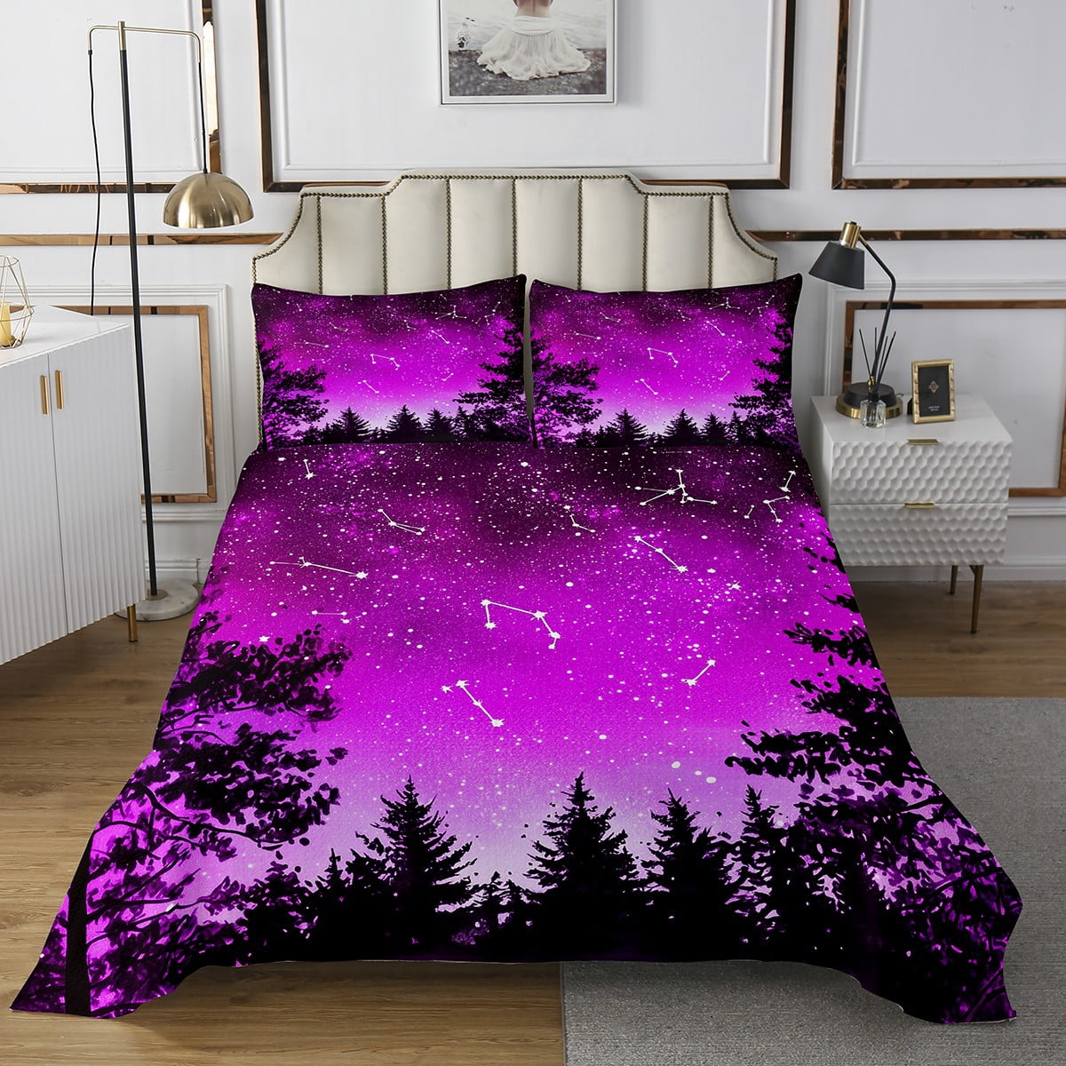 Star Constellation King Quilt Set,Pink Purple Galaxy Bedding Set for ...