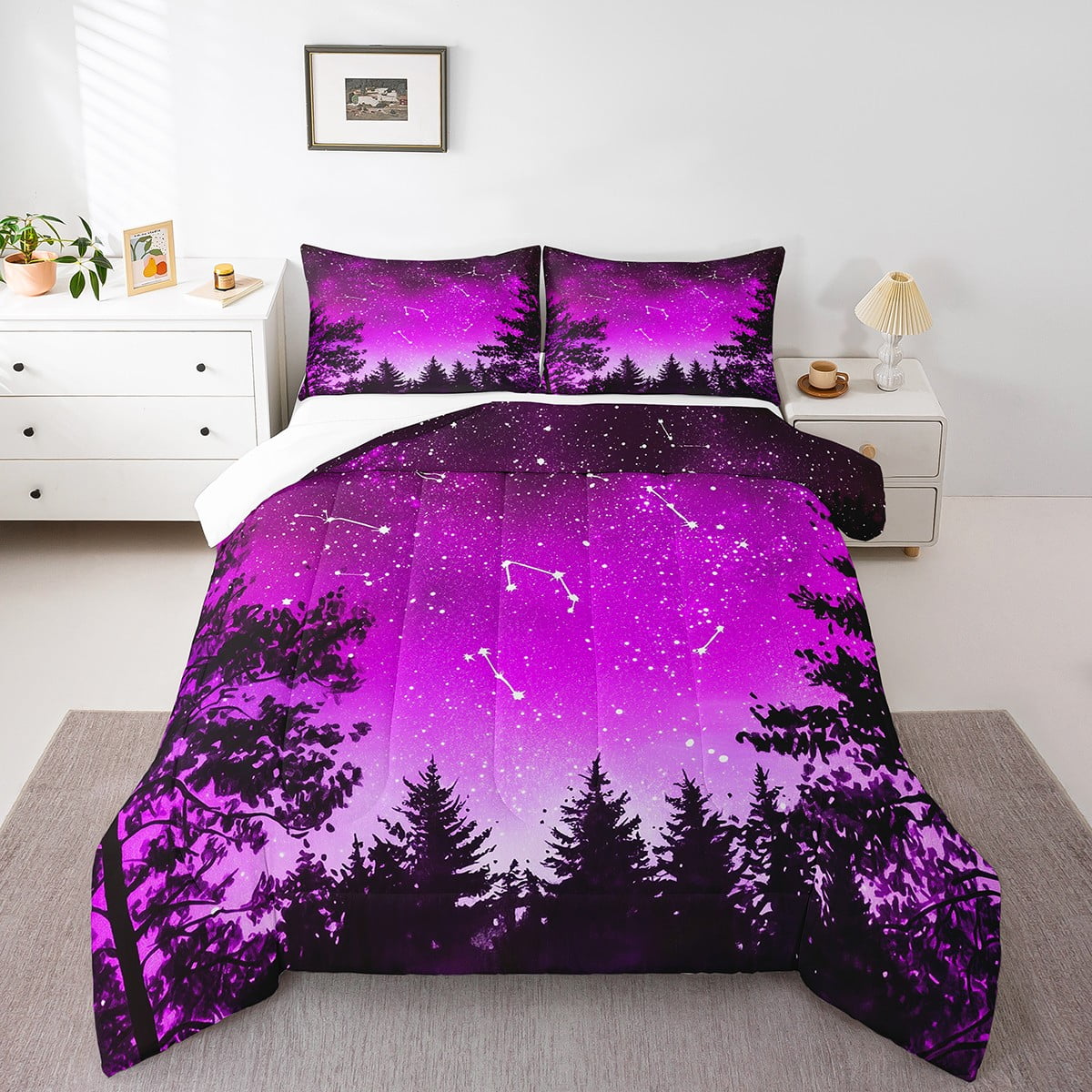 Star Constellation Queen Comforter Set,Pink Purple Galaxy Bedding Set ...
