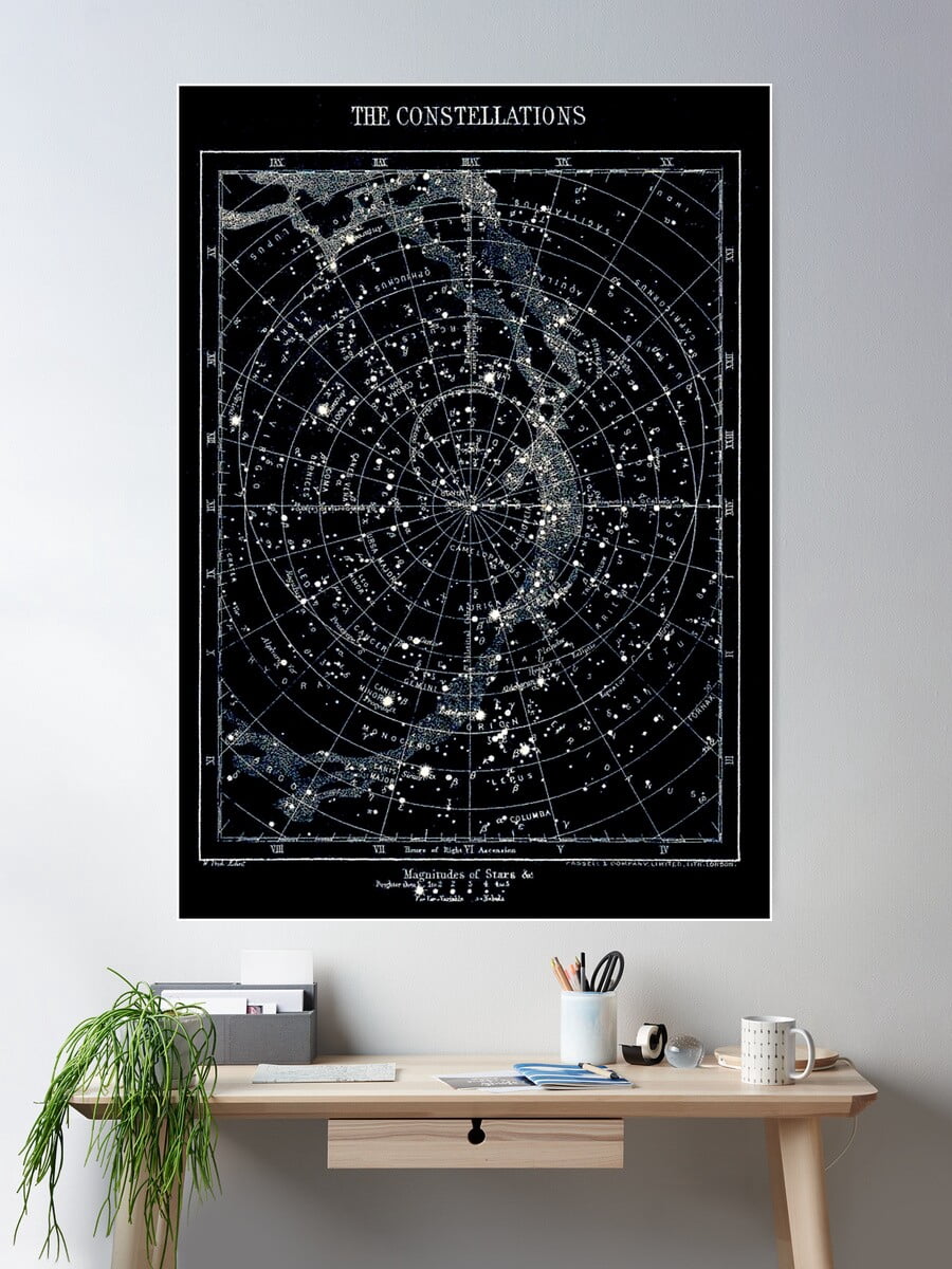 Star Constellations : Vintage 1900 Galaxy Chart Map Poster Wall Art ...