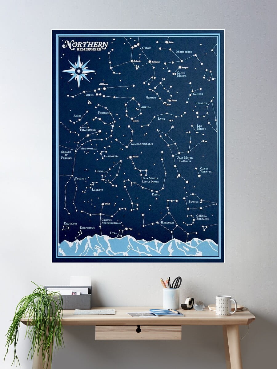 Star Constellations : Vintage Northern Hemisphere Chart Print Poster ...