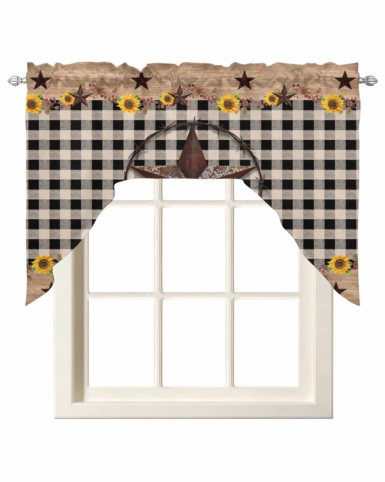 Star Country Kitchen Swag Valances for Windows, Farmhouse Sunflower ...