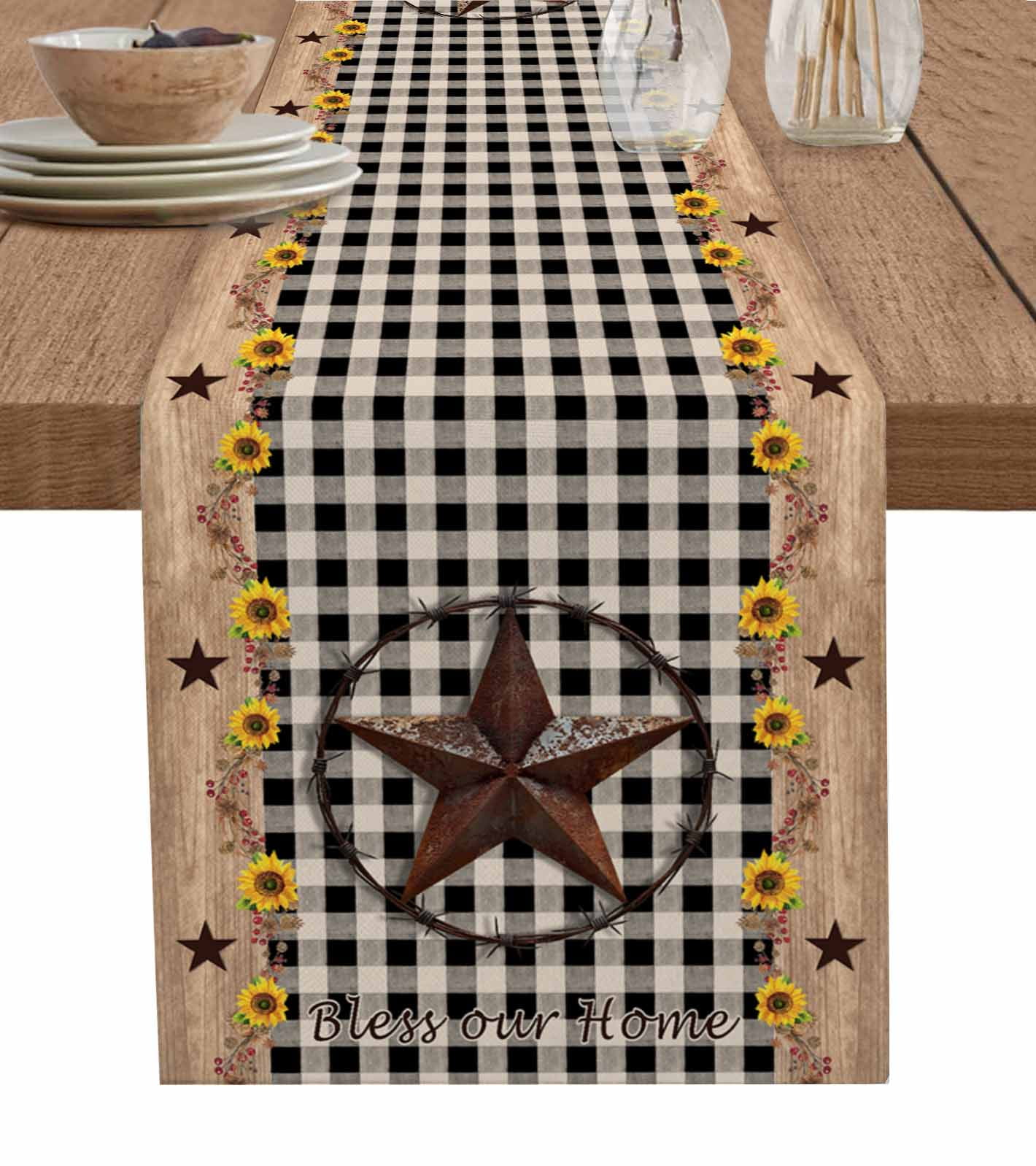 Star Country Table Runner 72 Inches, Farmhouse Sunflower Texas Retro ...