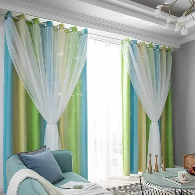 Star Cutouts Blackout Curtains Double Layer Window Cute Grommet ...