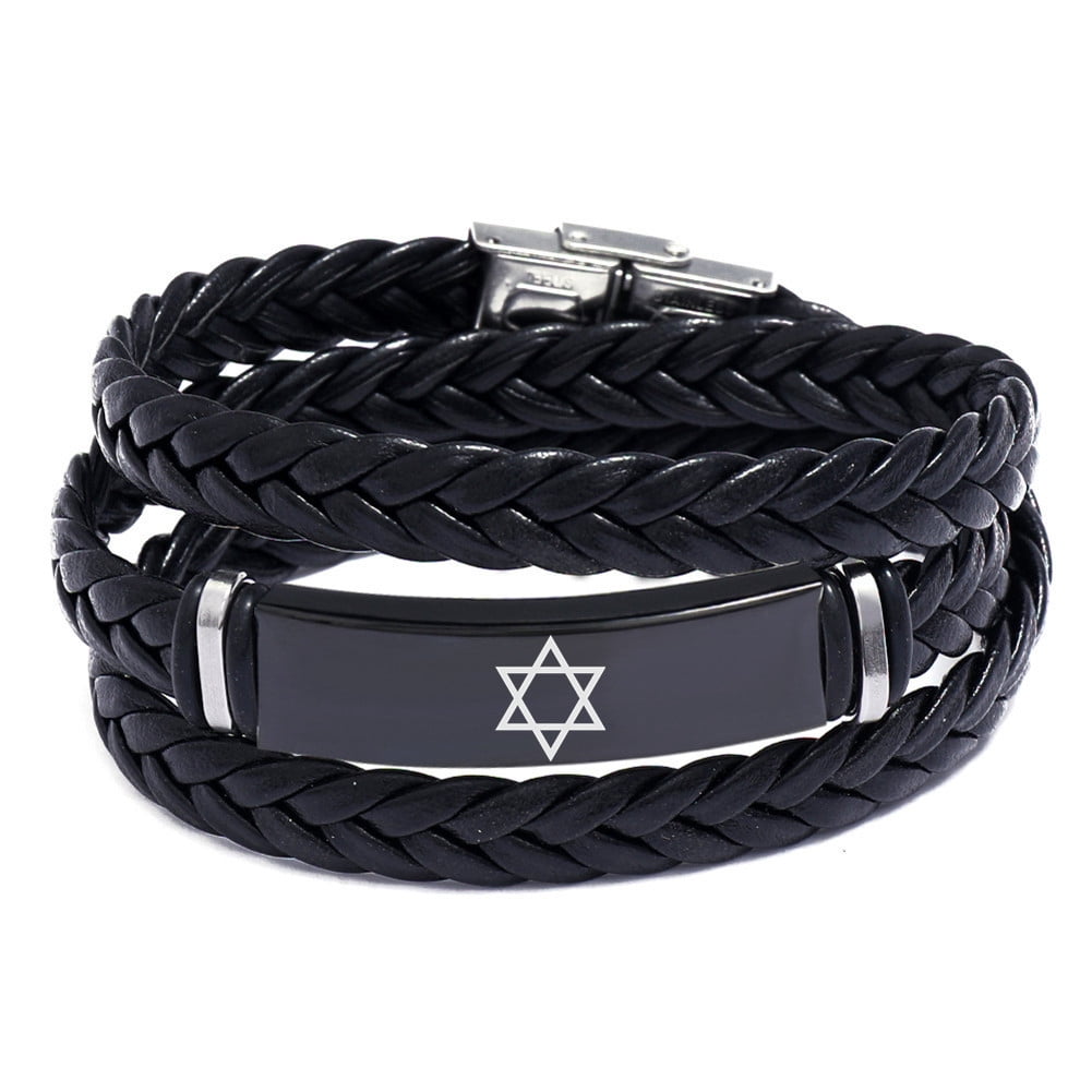 Star of Daivd Braided Wrap Leather Bracelet, Religious Israeli Jewish ...