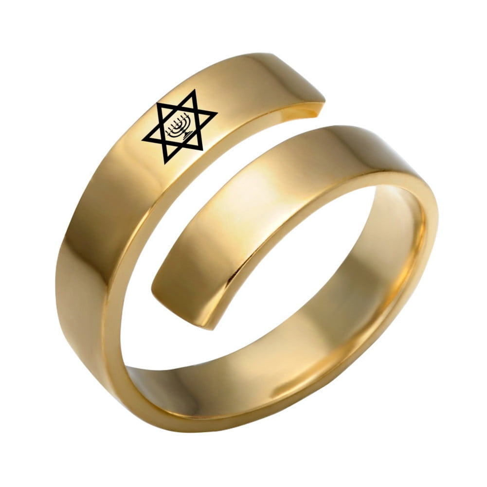 Star of David & Menorah Gold Ring for Women Men Stainless Steel Jewish ...