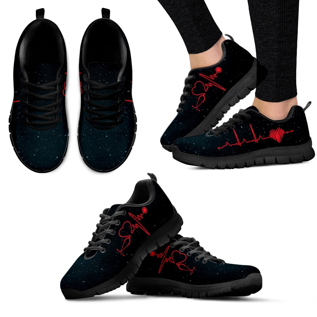 Star Design Black Soft Sole Women's Nursing Shoes Red EKG Print ...