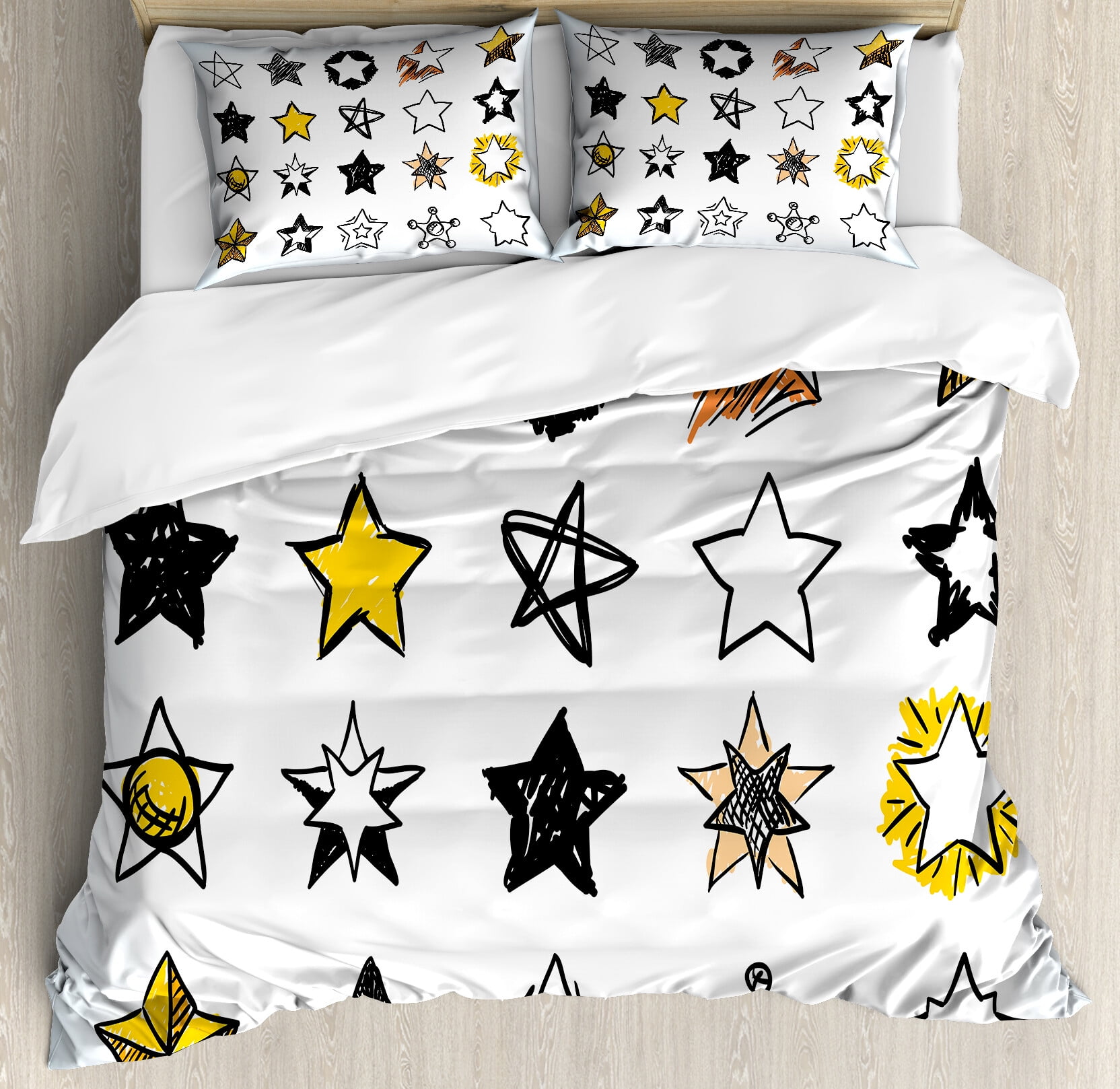 Star Duvet Cover Set, 16 Stars Hand Drawn Style Colorful Art Rock Punk ...