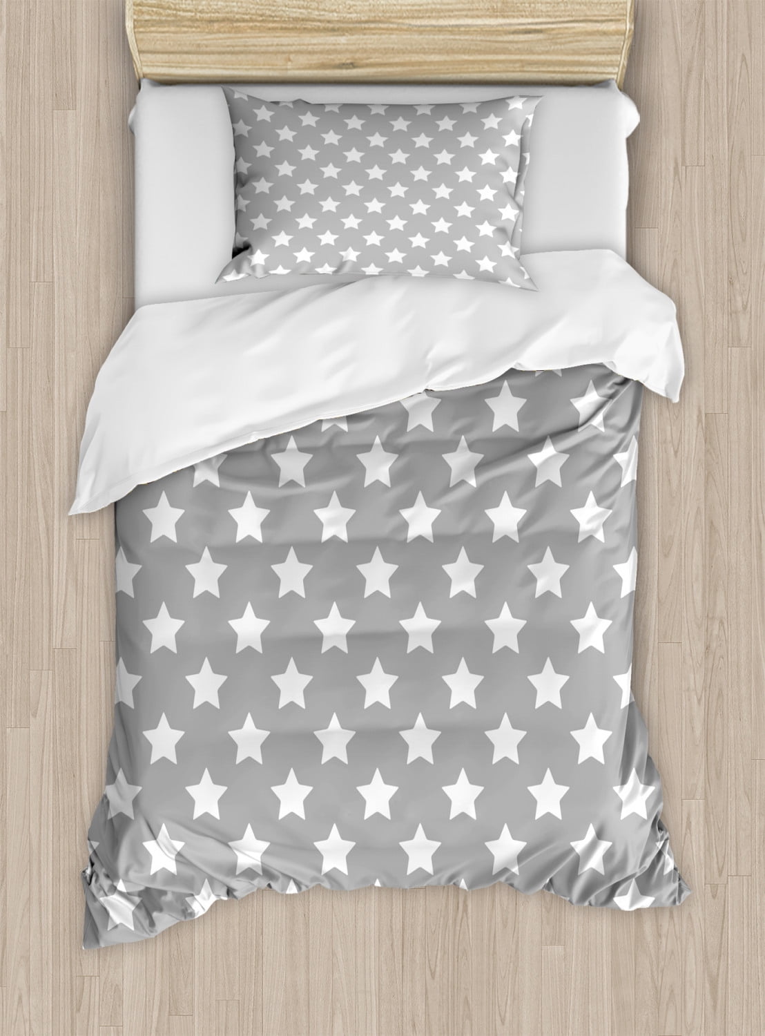 Star Duvet Cover Set, Big Stars Pattern Monochrome Modern Design Starry ...